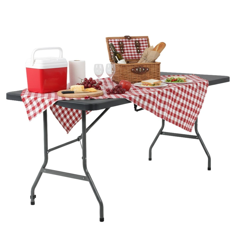 Yunwen Black 6FT Folding Table, Portable Plastic Table with Carry ...