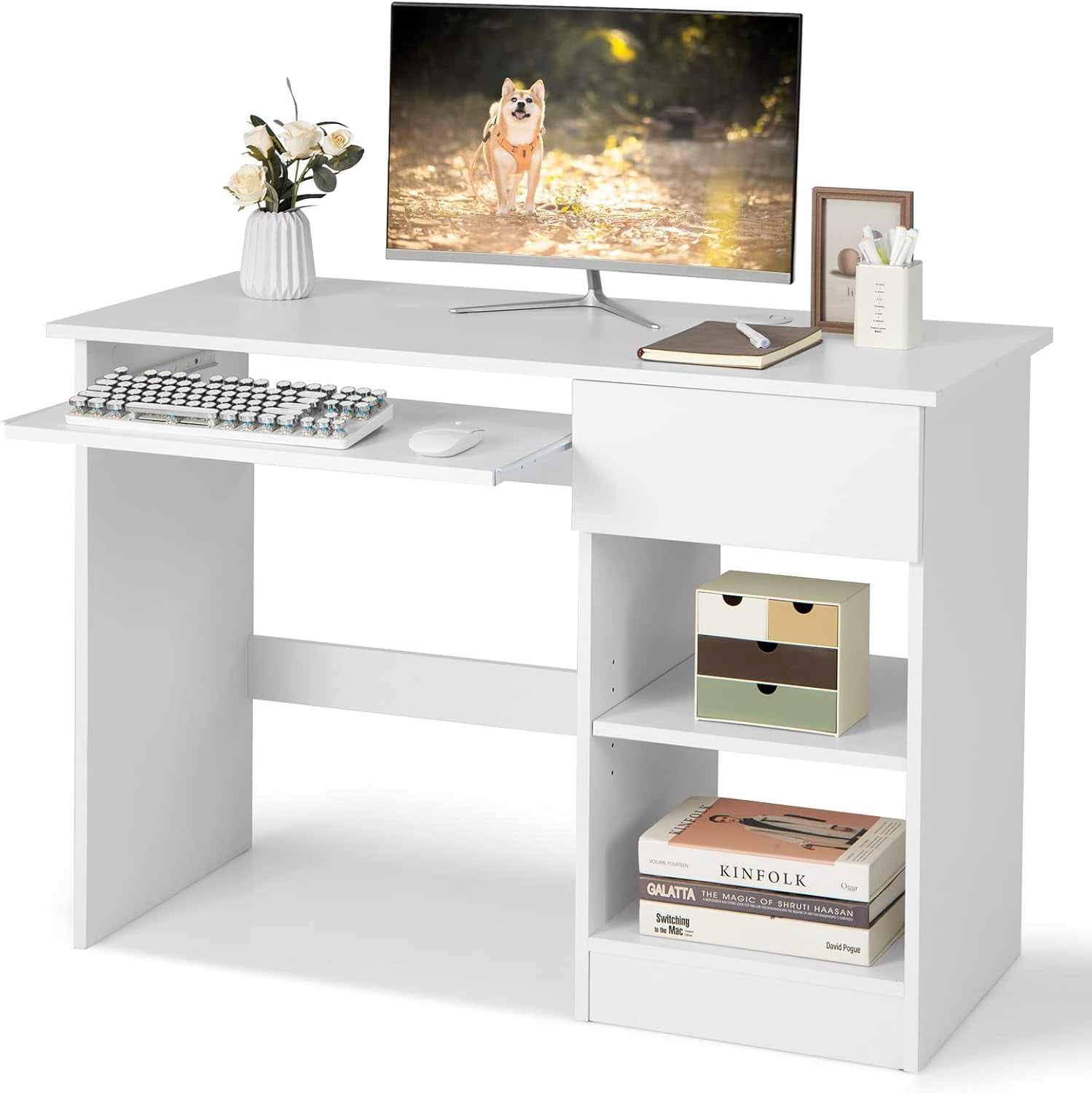Yunwen Computer Desk with Keyboard Tray, Large Drawer, Home Office Desk ...