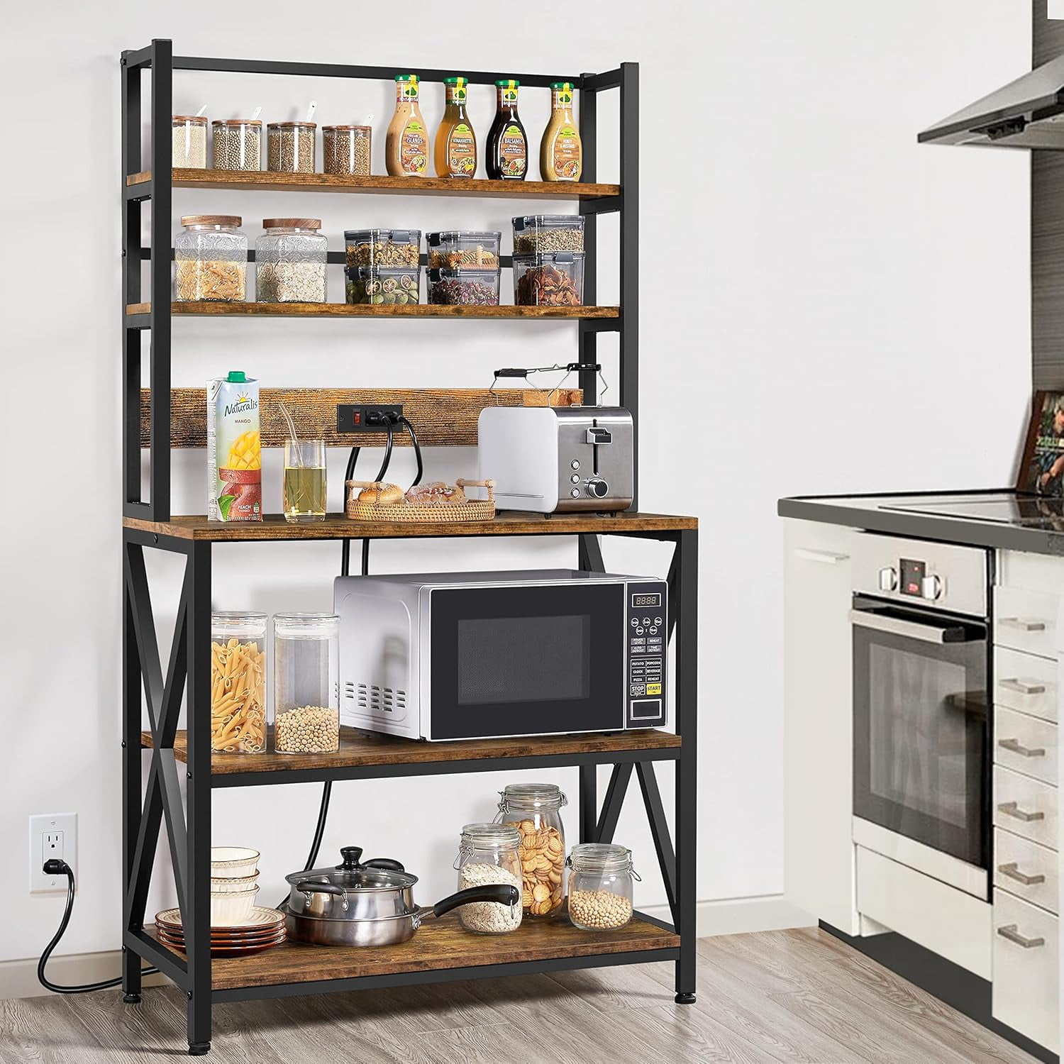 Yunwen Kitchen Bakers Rack with Power Outlet, 5-Tier Microwave Oven Stand Utility Storage Shelf ...