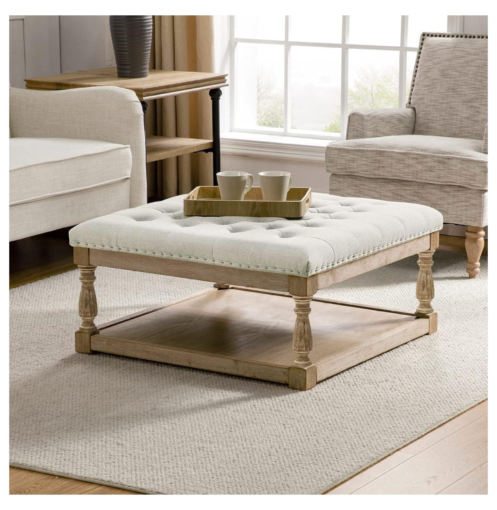 Yunwen Large Square Ottoman Coffee Table for Living Room, Button Tufted ...