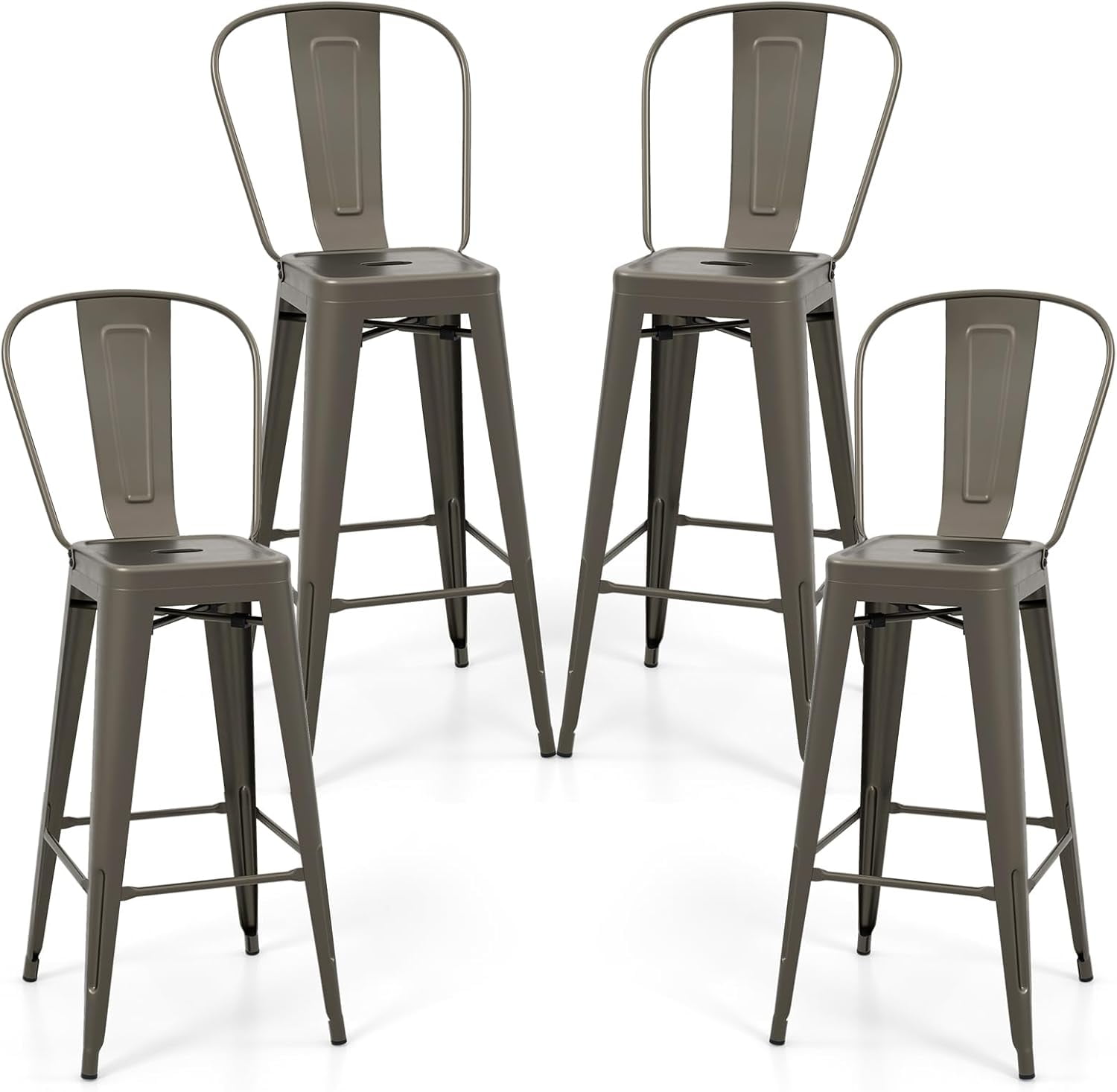 Yunwen Metal Bar stools Set of 4, with Removable Back, 24'' Counter ...