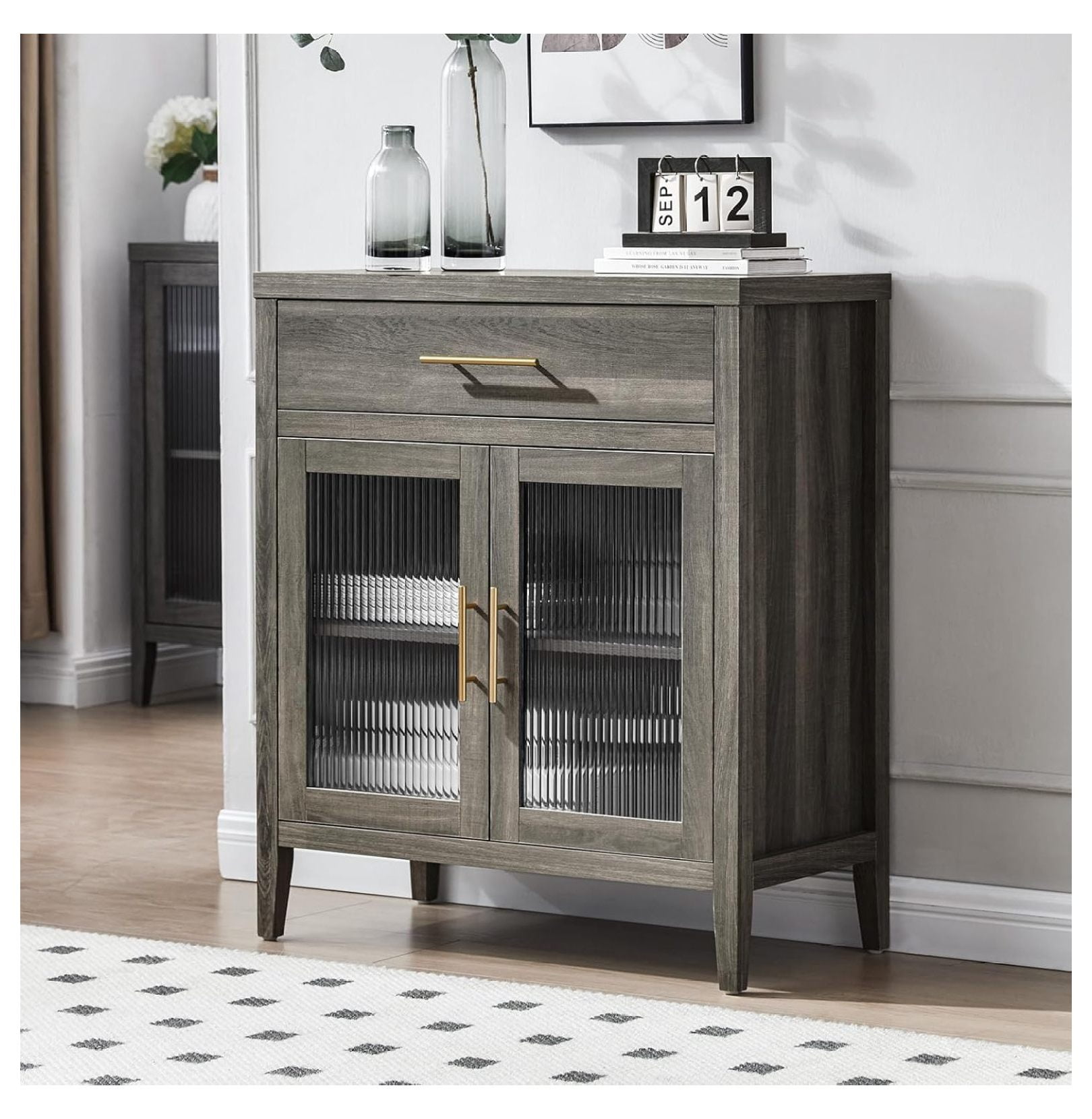 Yunwen Modern Fluted Glass Sideboard Buffet Cabinet, Accent Cupboard ...