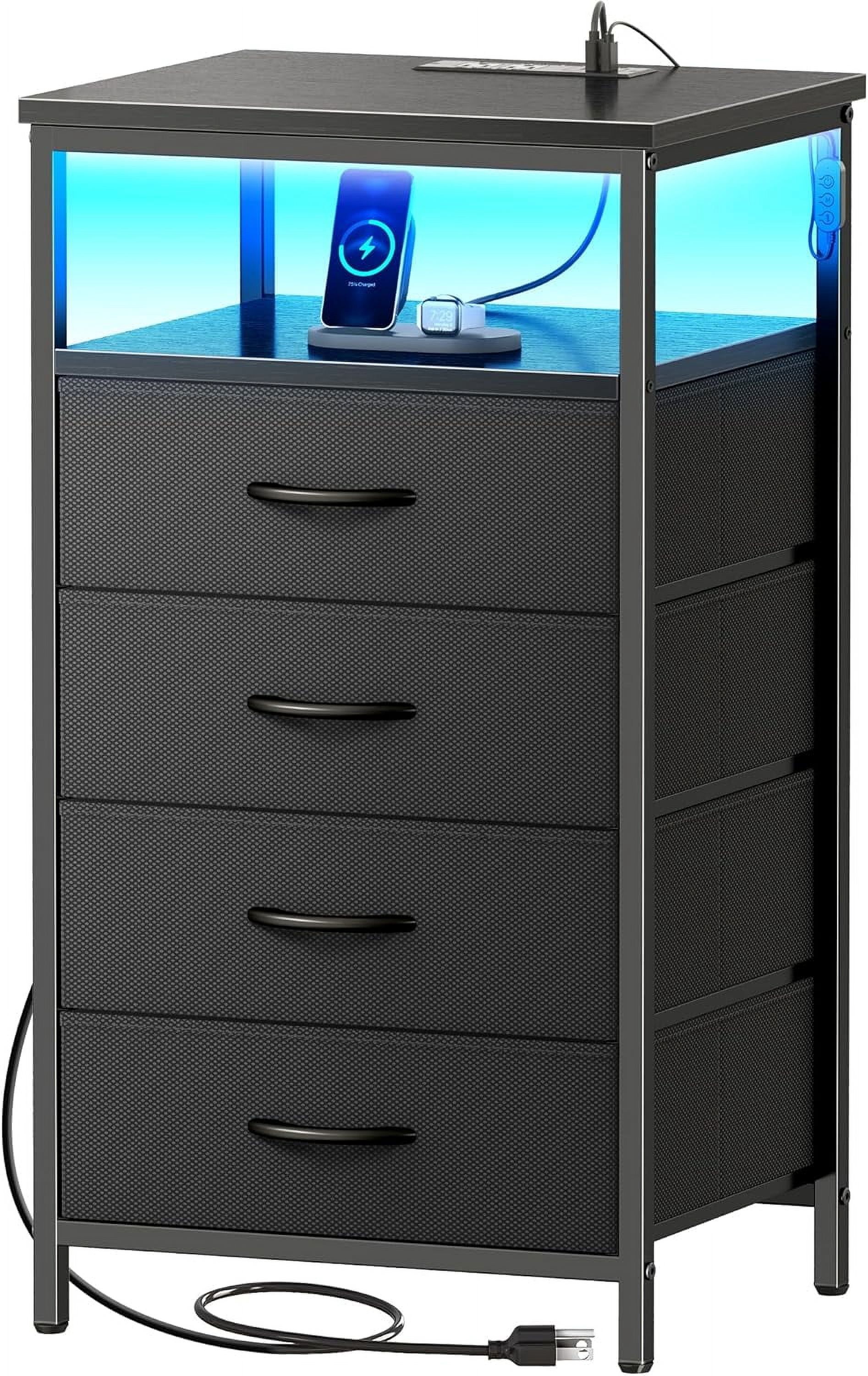 Yunwen Night Stand with Charger Station and LED Lights, 4 Drawer ...