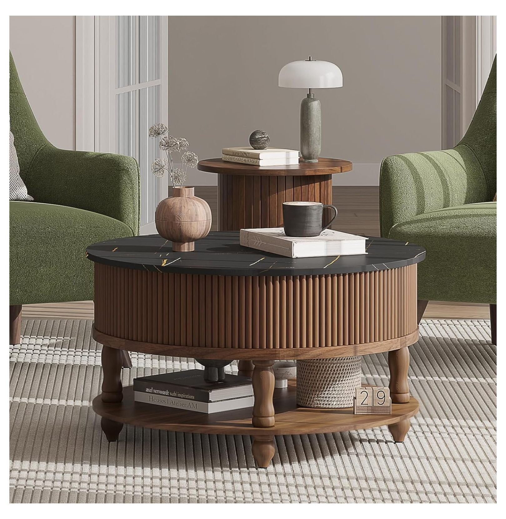 Yunwen Round Coffee Table with Lifting Top, Century Modern Coffee Table ...