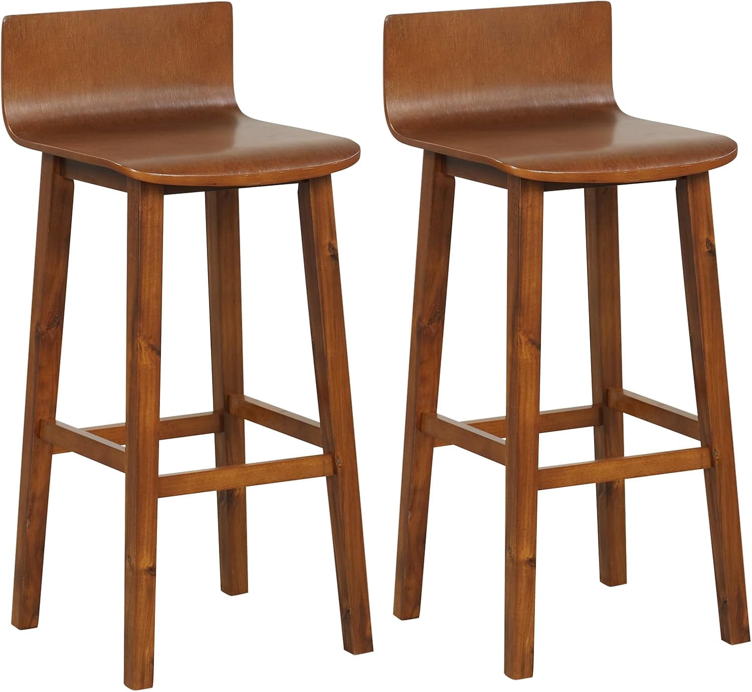 Yunwen Solid Wood Bar Stools Set of 2, 29-inch Counter Height Chairs ...