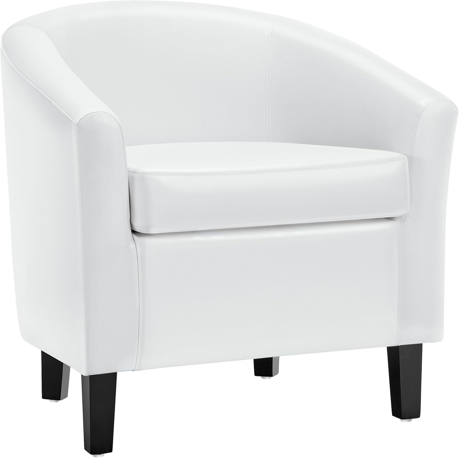 Yunwen White Leather Chair, Faux Leather Accent Chair, Modern Barrel ...