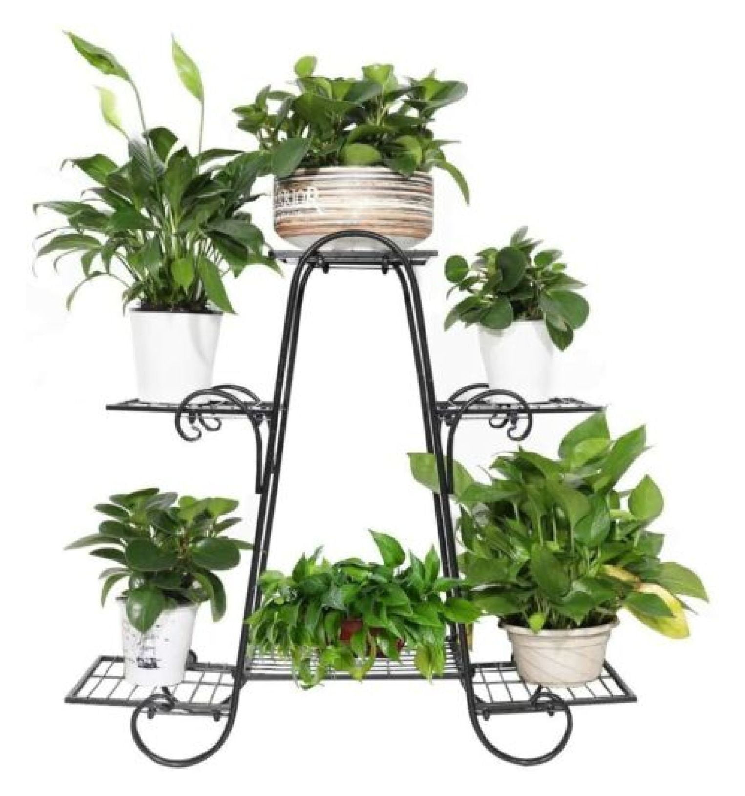 Yunwen Wrought Iron Planter Plant Stand 6 Tier Display Shelves Flower ...