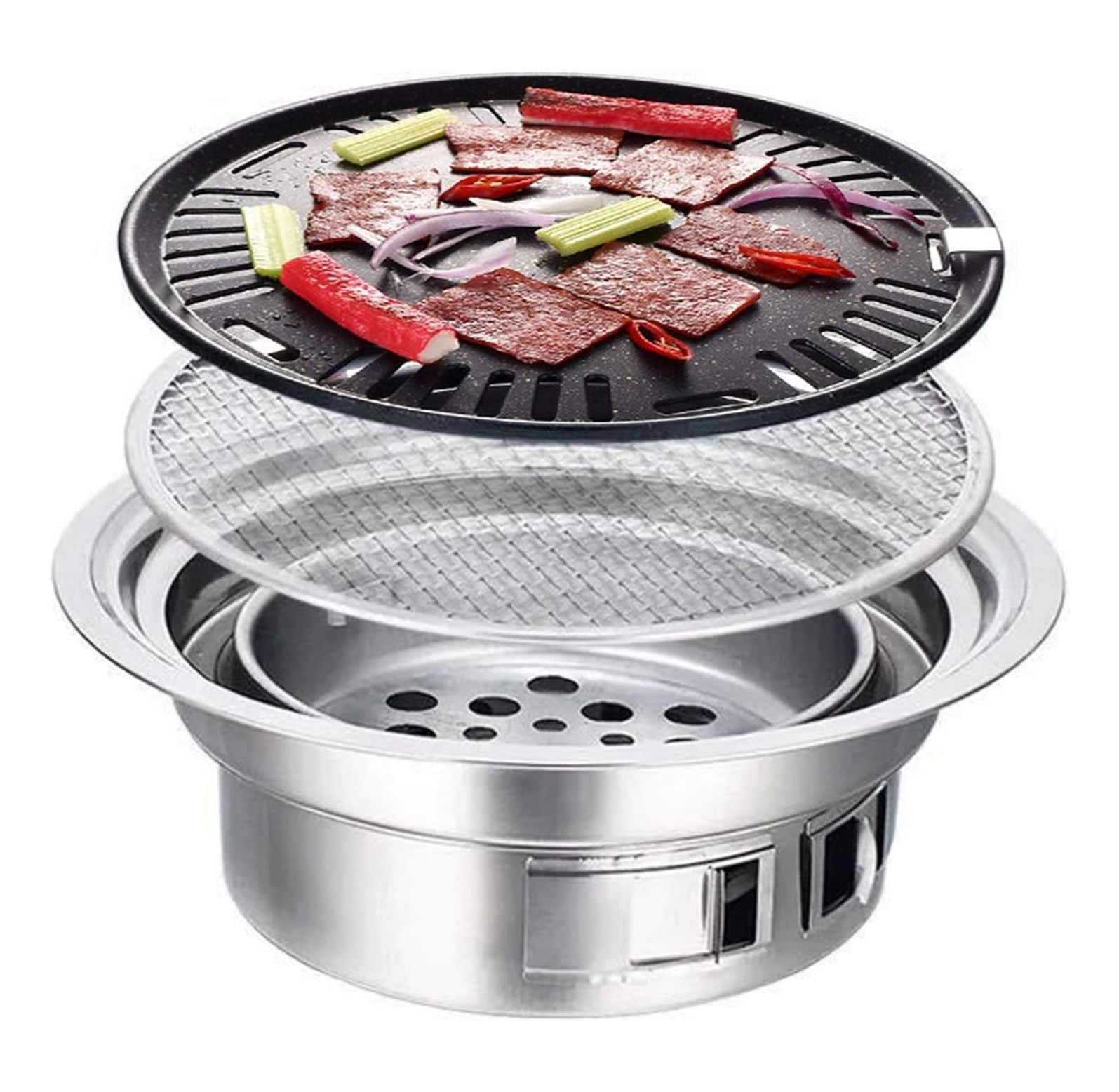 YuraZH Portable Table Grill, 15.75 Inch Korean BBQ Grill Stainless Steel BBQ Grill Stove Outdoor ...