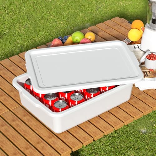 Yuright 12 Pack Commercial Bus Tubs with Lids, 13 L Plastic Bus Boxes ...