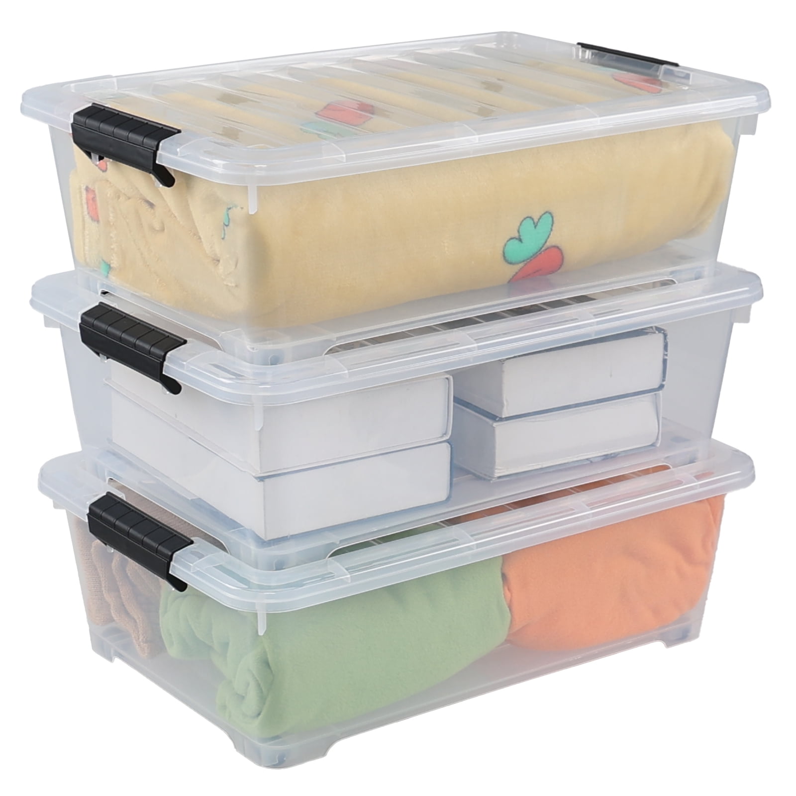 Yuright 20 L Clear Underbed Storage Container with Wheels, 3-Pack ...