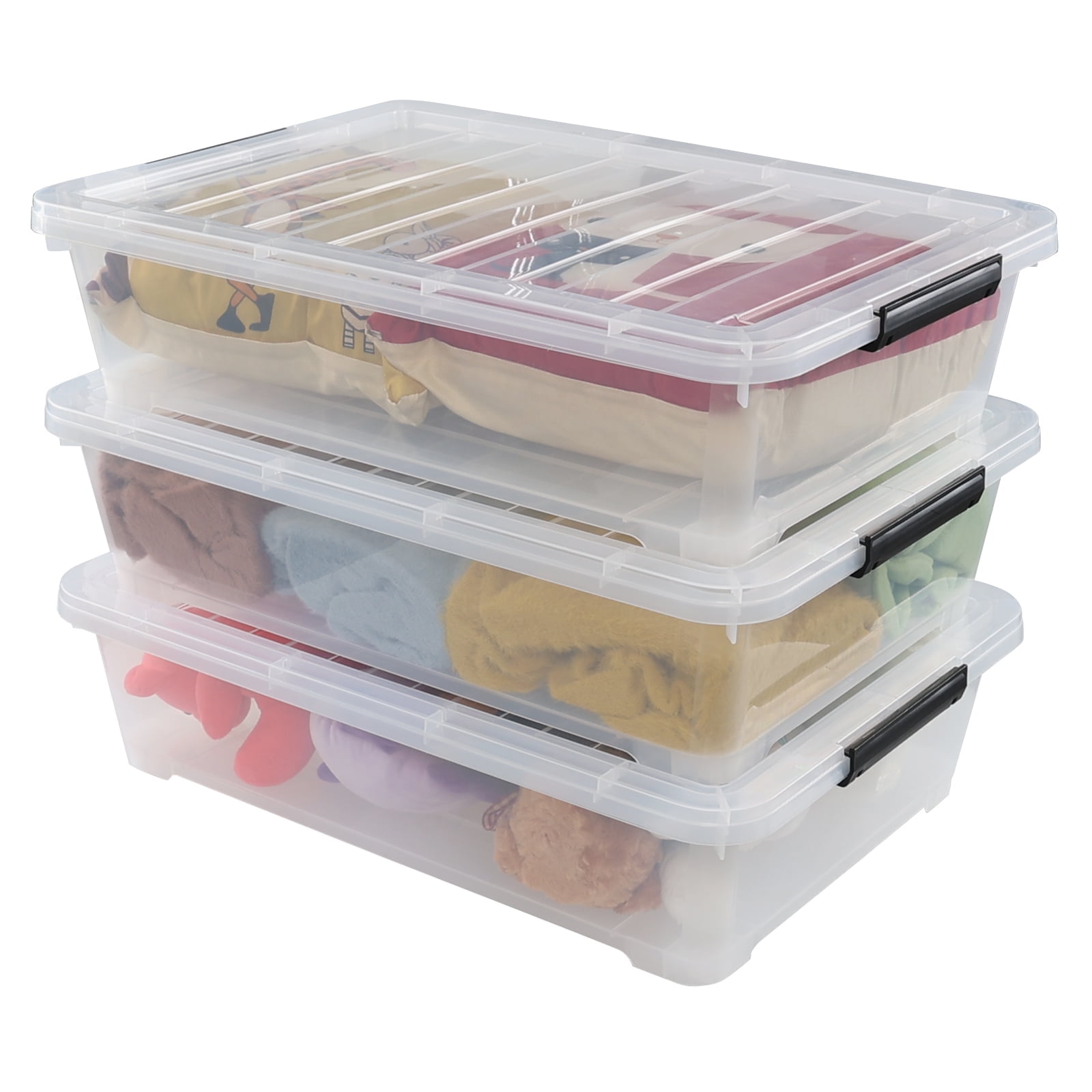 Yuright 40 Quart Plastic Under Bed Storage Containers with Wheels, 3 ...