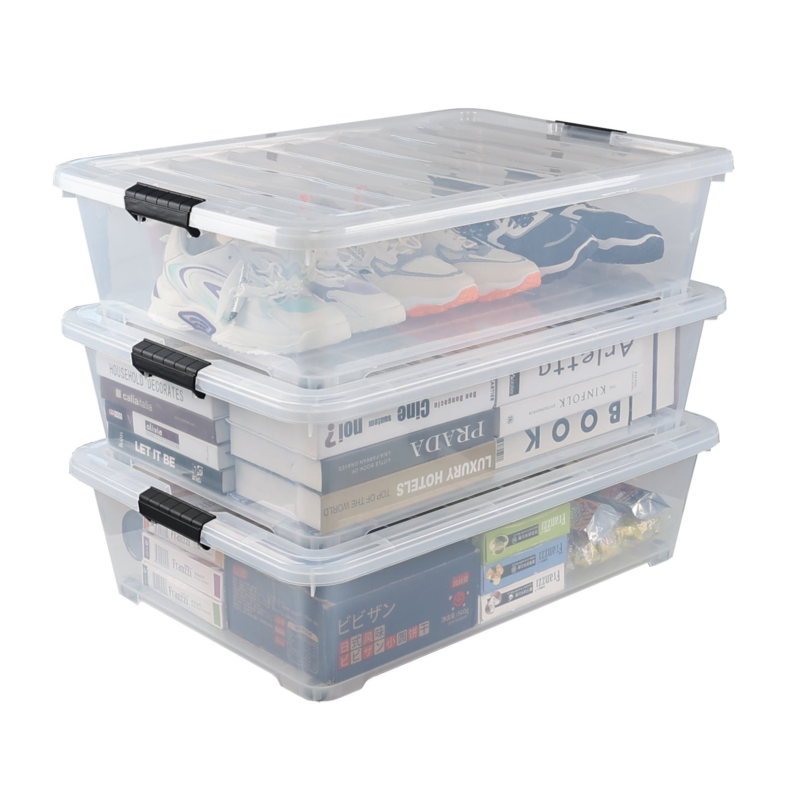 Yuright 50 L Plastic Under Bed Storage Box Container, Large Clear ...