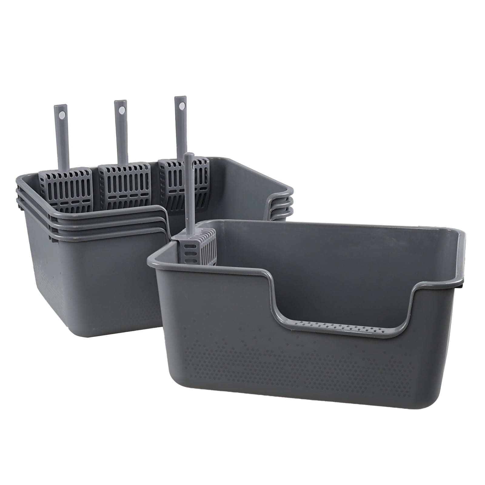 Yuright Plastic High Side Cat Litter Boxes with Scoops, 4 Pack Gray ...