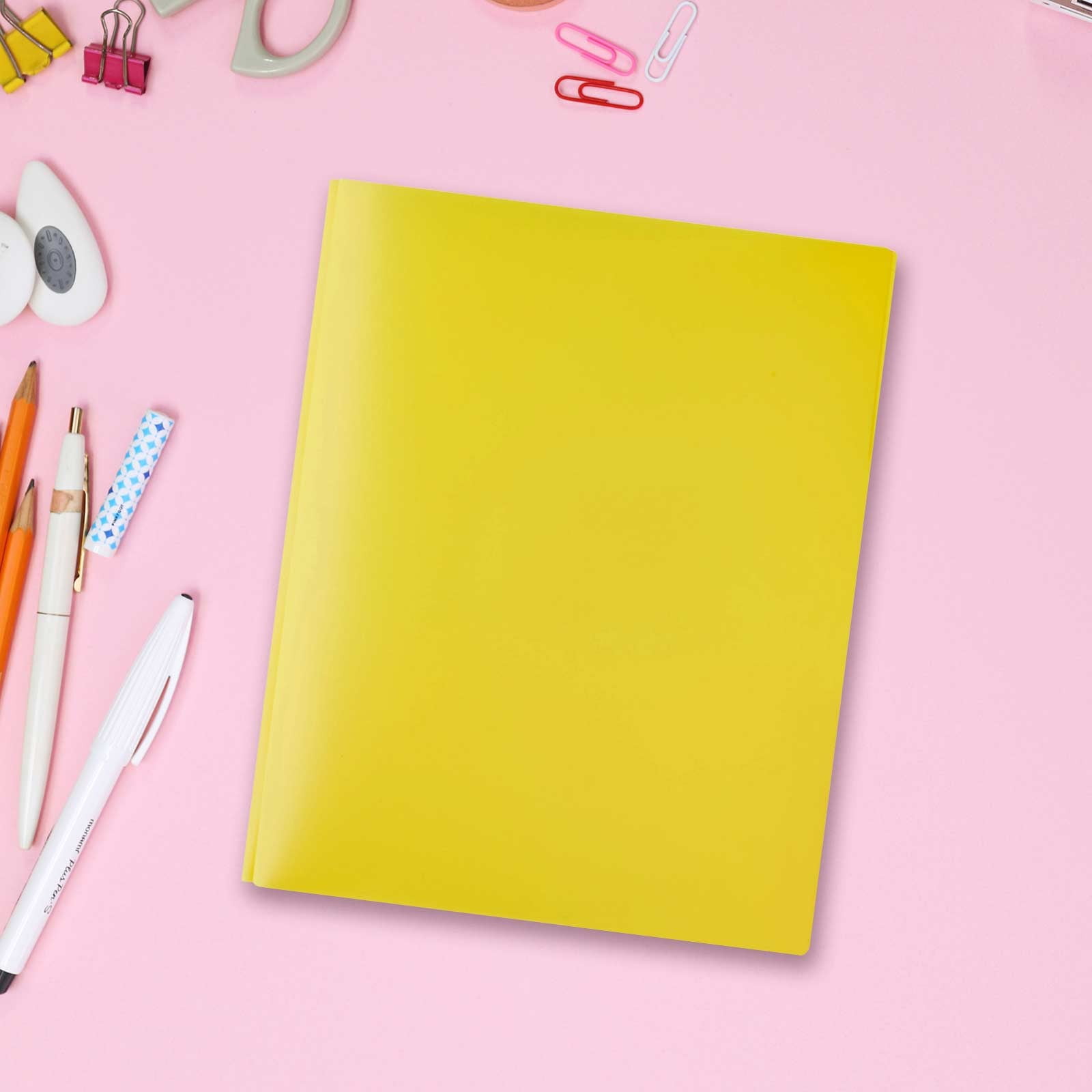 Yuseik Clearance Plastic Folder Yellow, Two Pocket Folder Three Hole ...