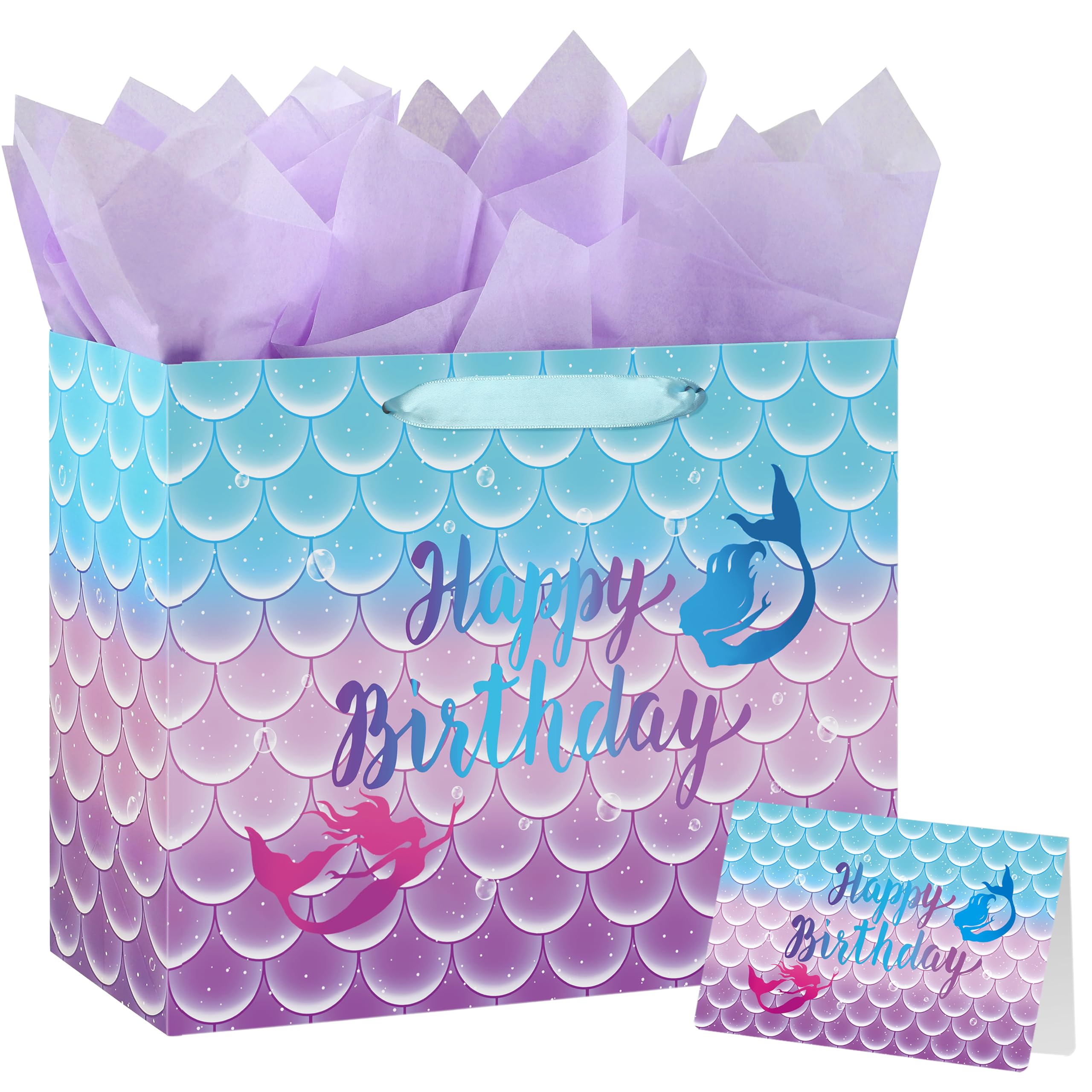 Yusenguan 13" Large Mermaid VTF5 Happy Birthday Gift Bag with Tissue ...
