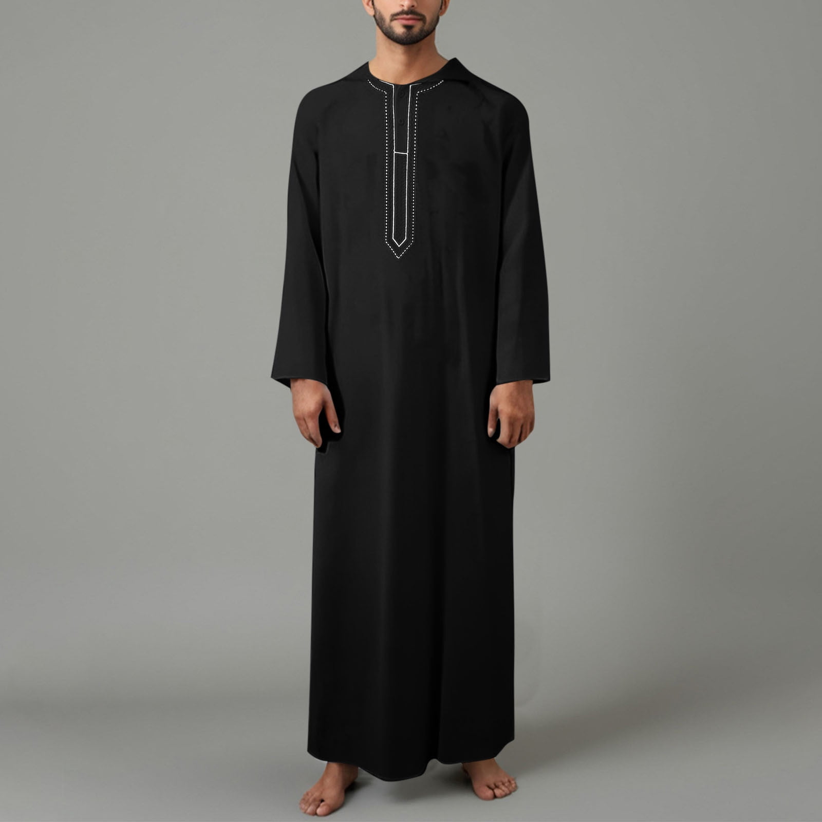 Yusimy Islamic Long Thobe Embroidered Round Neck Sleeveless/Sleeve ...