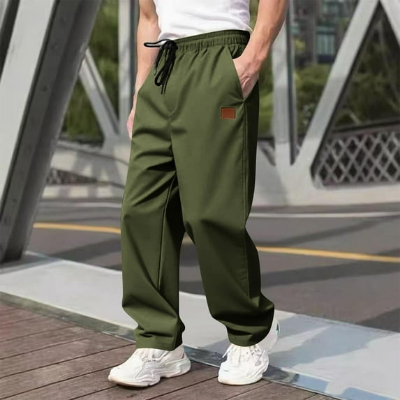 Yusimy Men's Casual Pants Solid Color Elastic Waist with Inner ...