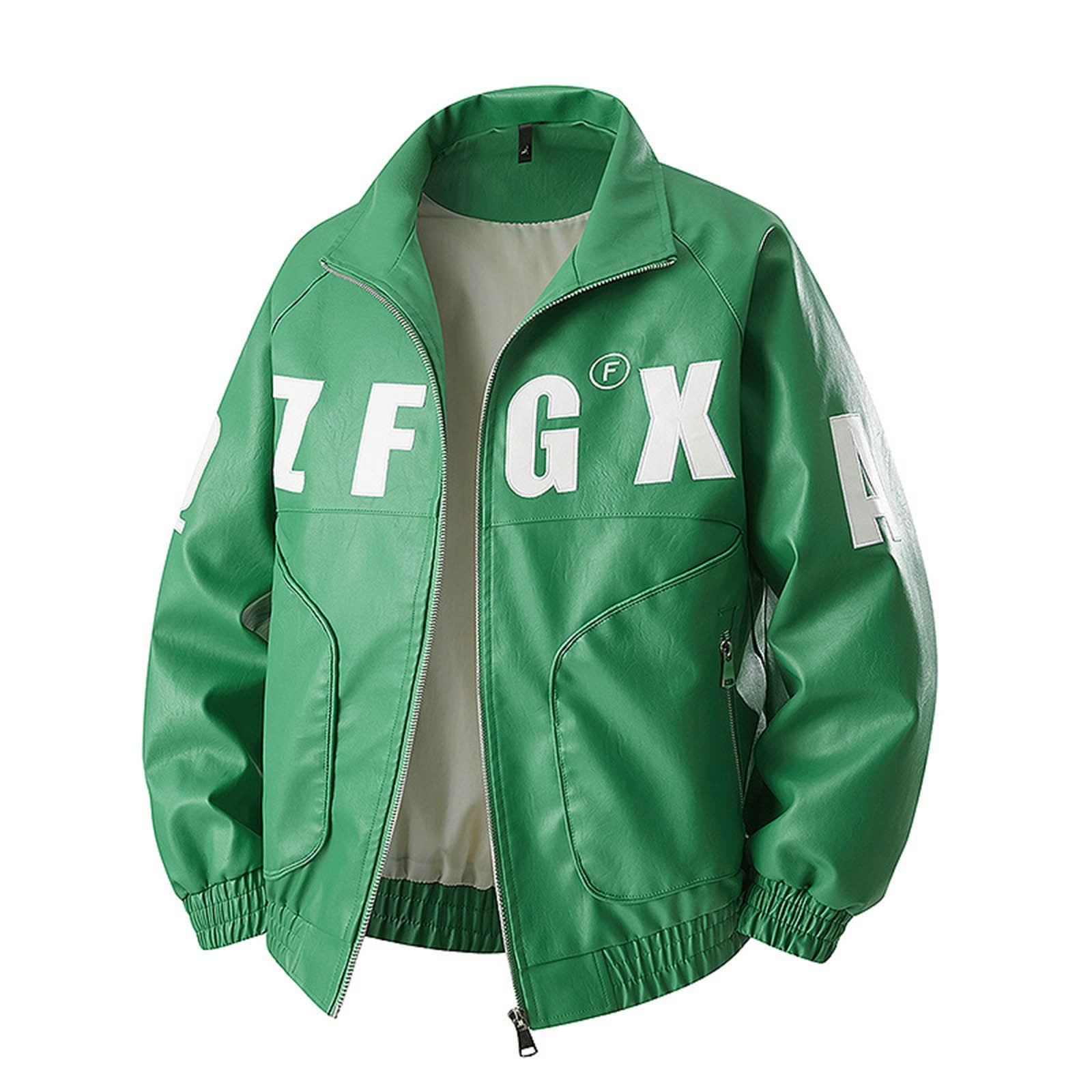 Yusimy Men's Embroidered Color Block Biker Jacket Zipper Button Pocket ...