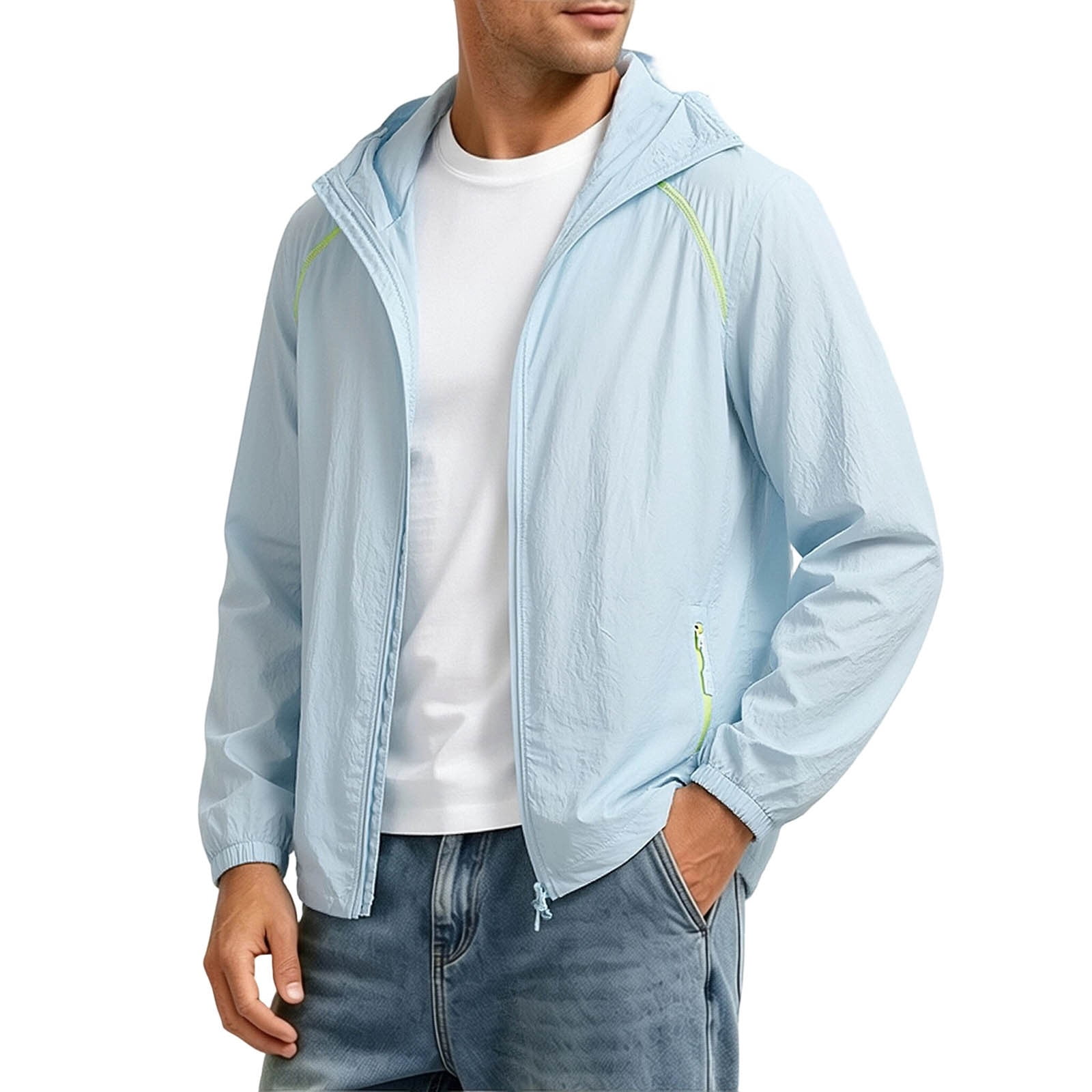 Yusimy Men's Hooded Sun Protection Jacket, Lightweight with Full-Zip ...