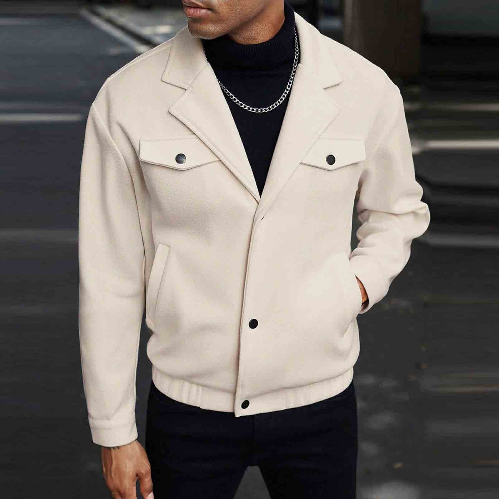 Yusimy Men's Slim Fit Overcoat Double Breasted Pure Color Mid-Length ...
