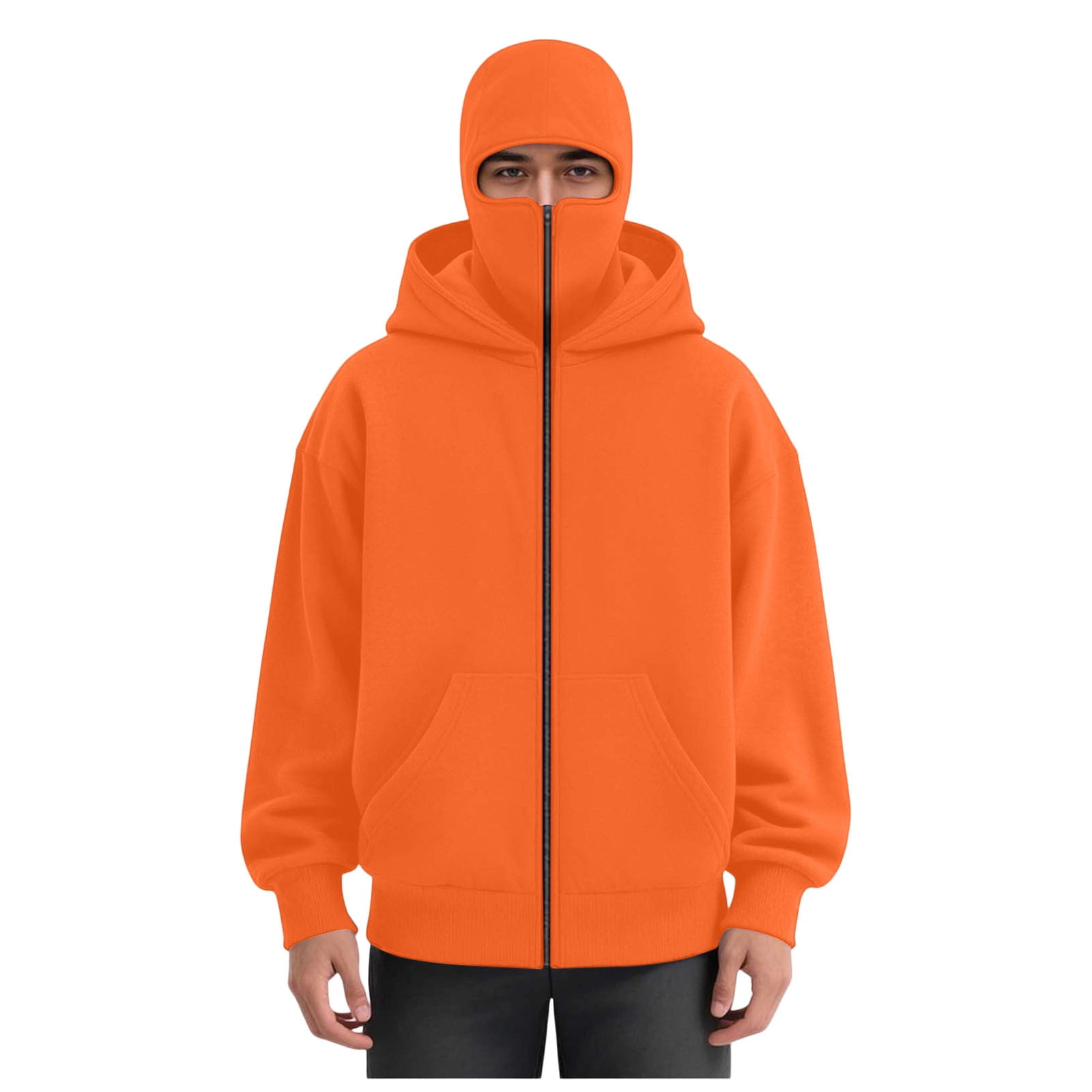 Yusimy Mens Cargo Athletic Hoodie with Double Hood & Face Mask Warm Zip ...