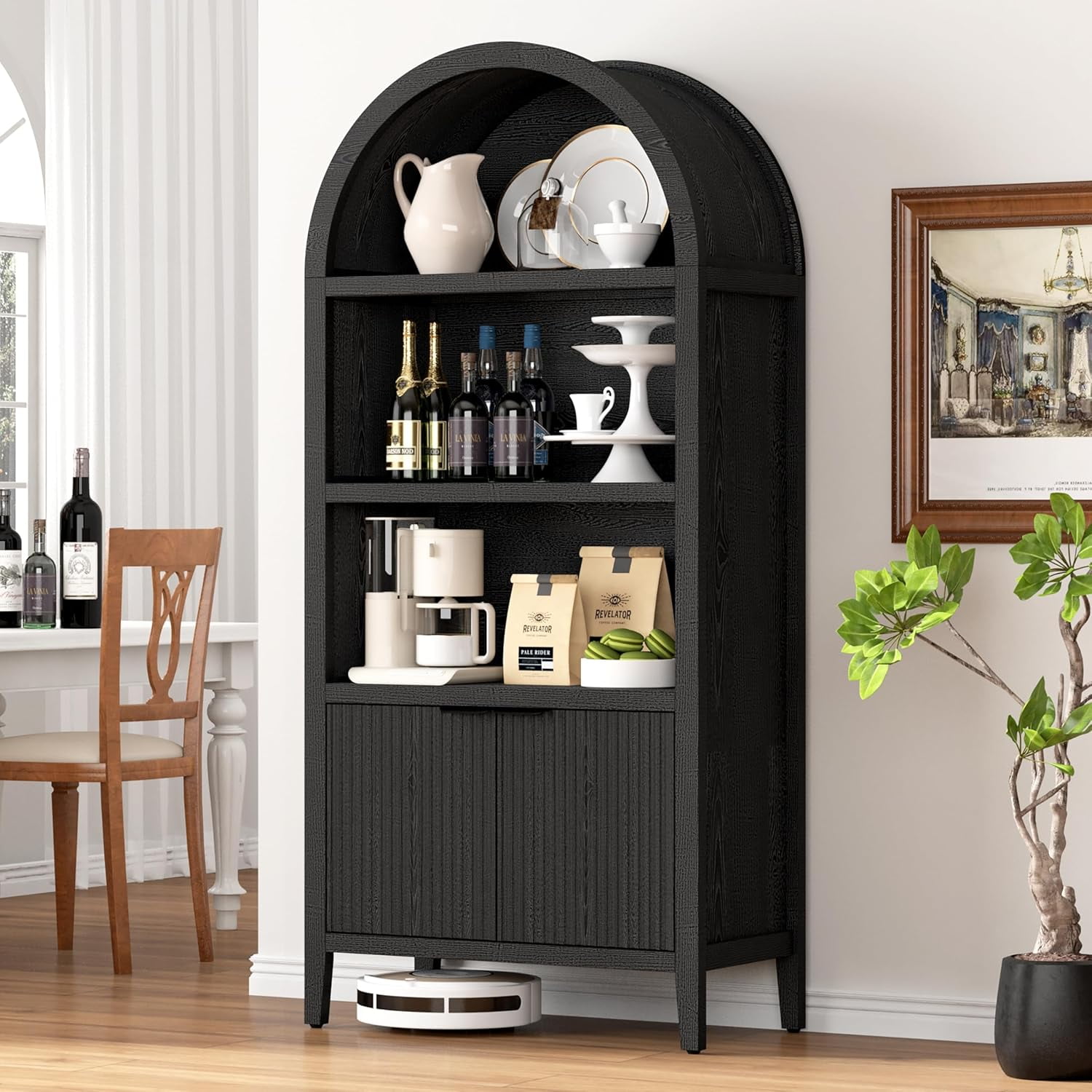 Yusong 71" Tall Arched Cabinet, 5-Tier Arched Bookshelf, Storage ...