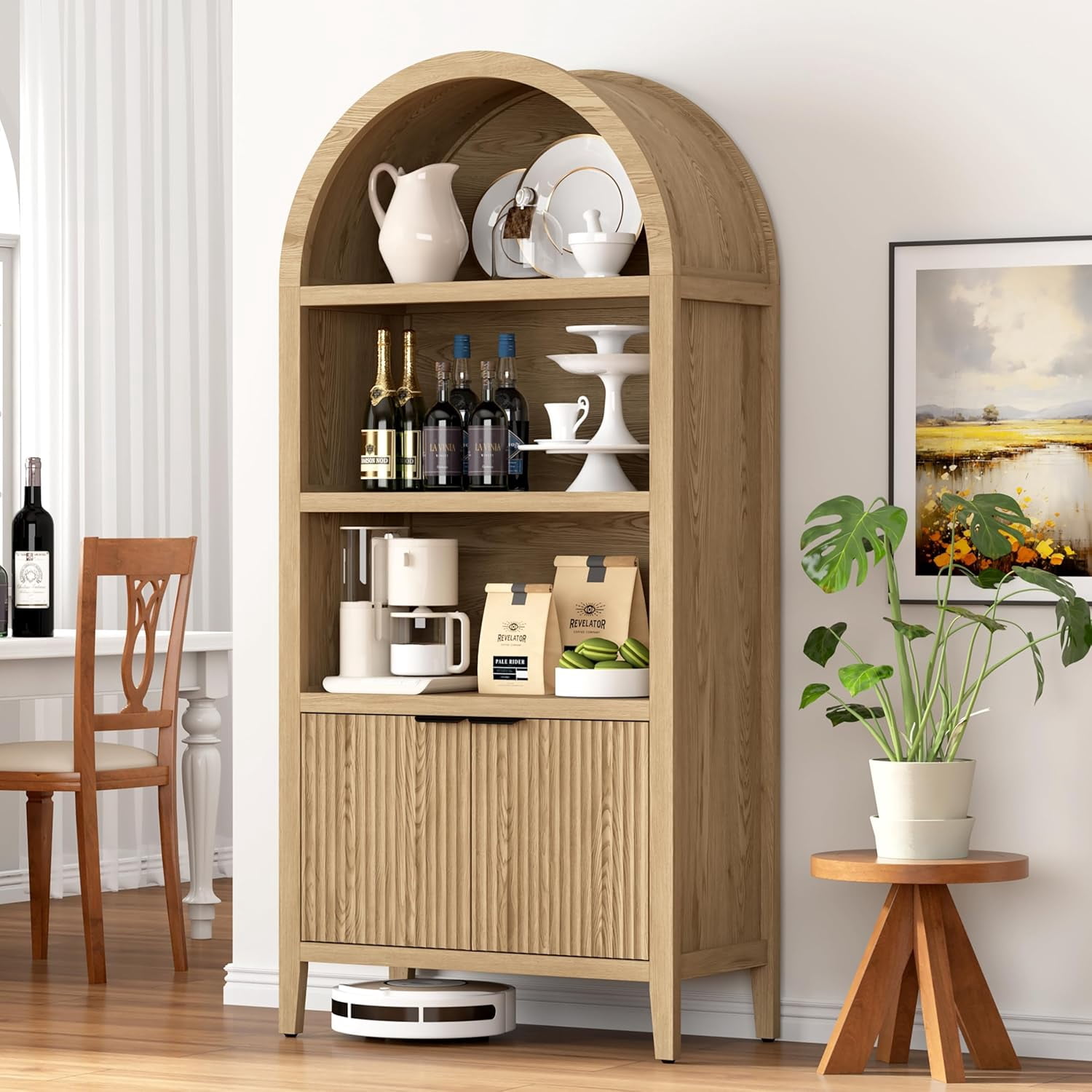 Yusong 71" Tall Arched Cabinet, 5-Tier Arched Bookshelf, Storage ...