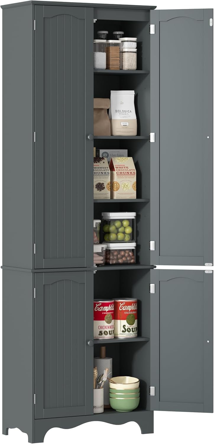 Yusong 72'' Tall Kitchen Pantry Cabinet, Freestanding Storage Cabinet with Doors and Shelves ...