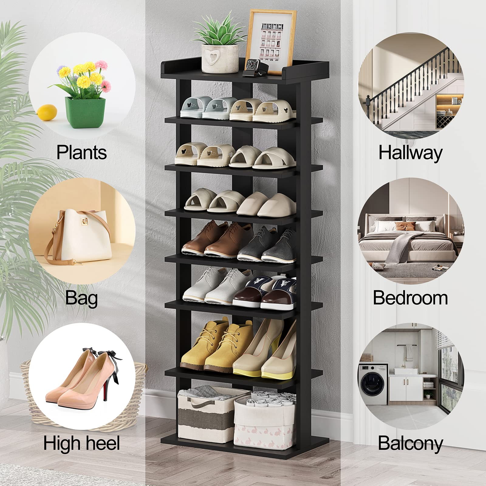 Free Shipping! Yusong 8-Tier Shoe Rack, Entryway Shoe Tower,Vertical ...