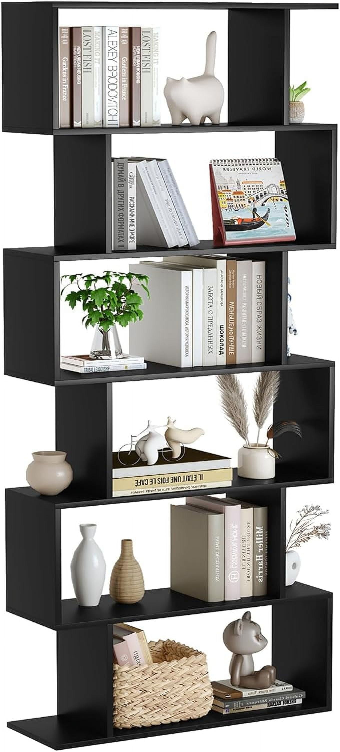 Yusong Bookshelf 6-Tier, Geometric Bookcase S Shaped Book Shelves for ...