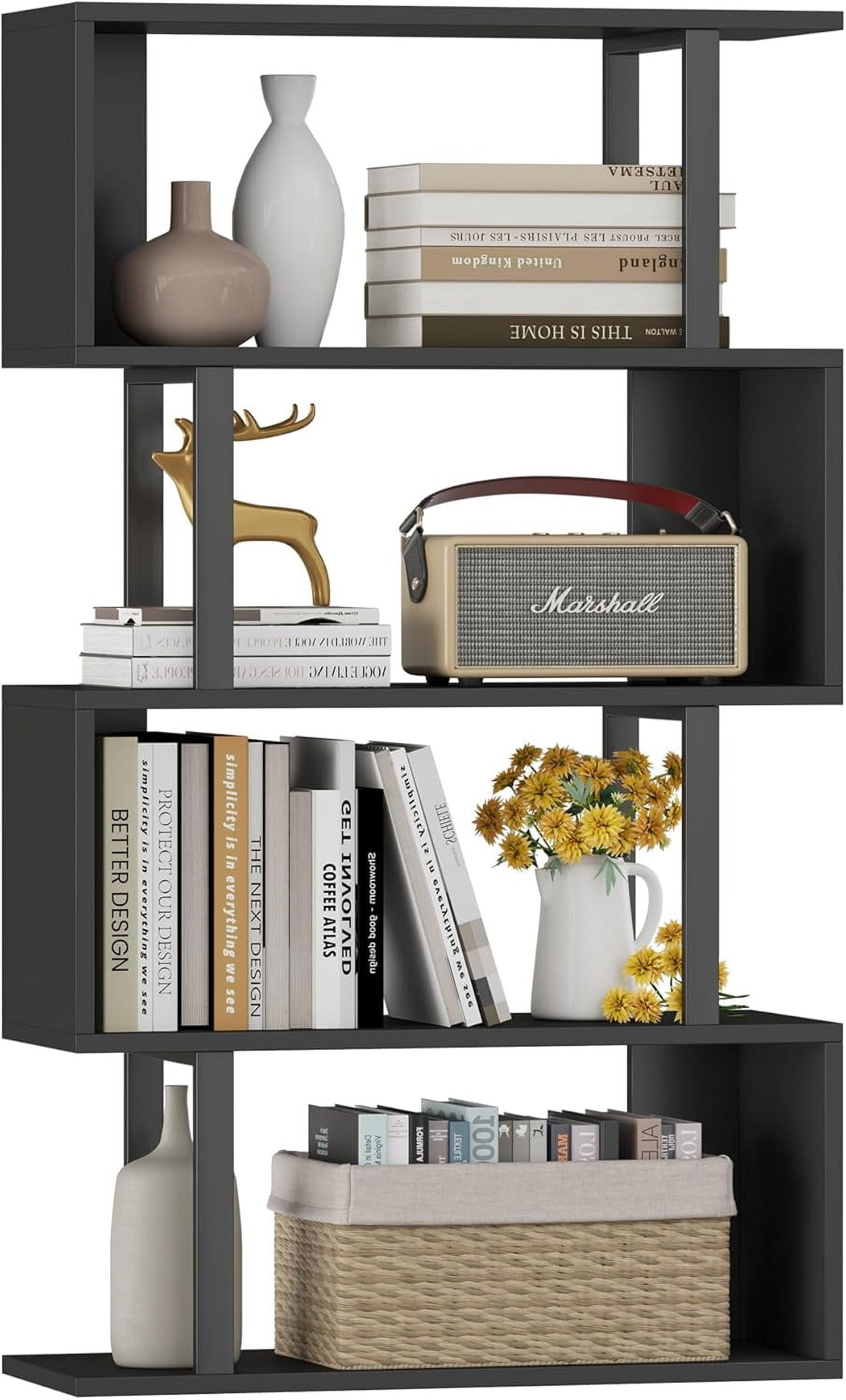 Yusong Geometric Bookcase, S Shaped Bookshelf 4-Tier Book Shelves for ...