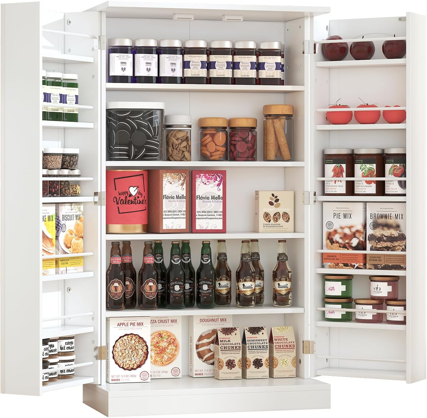 Yusong Kitchen Pantry Storage Cabinet with Doors and Adjustable Shelves, 71" Freestanding ...