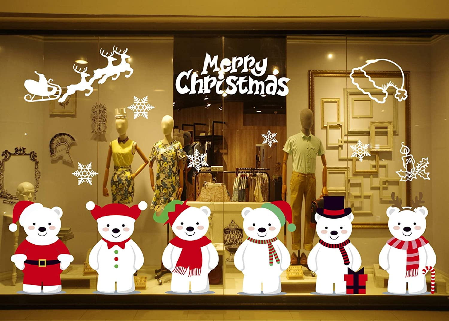 Yusongirl Christmas 6 Cute Bears Windows Stickers Decoration Snowflakes ...