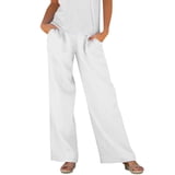 Yutgune Womens Linen Wide Leg Pants High Waist Drawstring Casual Beach ...