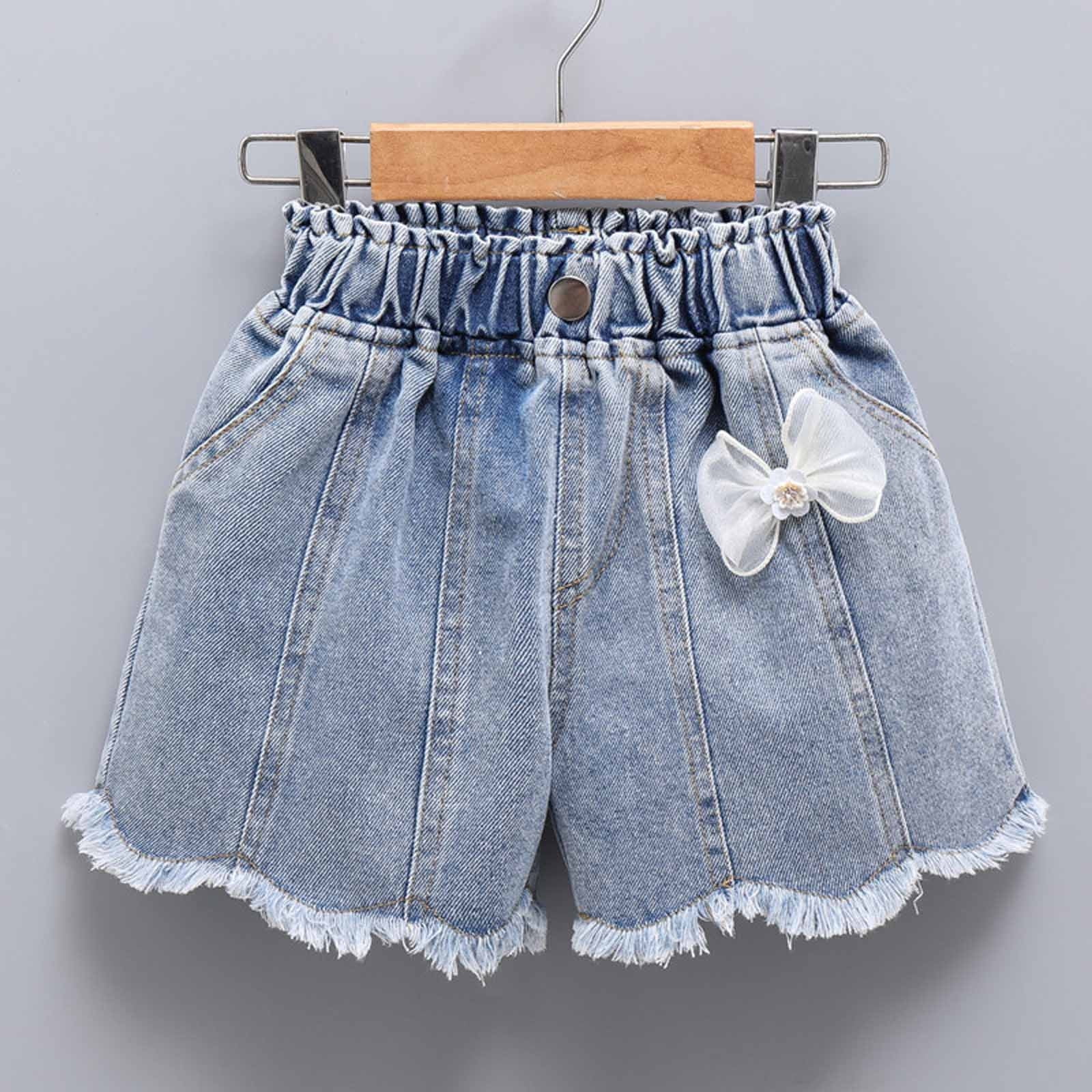 Yutk Big Girls Summer Thin Wave Cuffs Elastic Waist Shining Denim ...