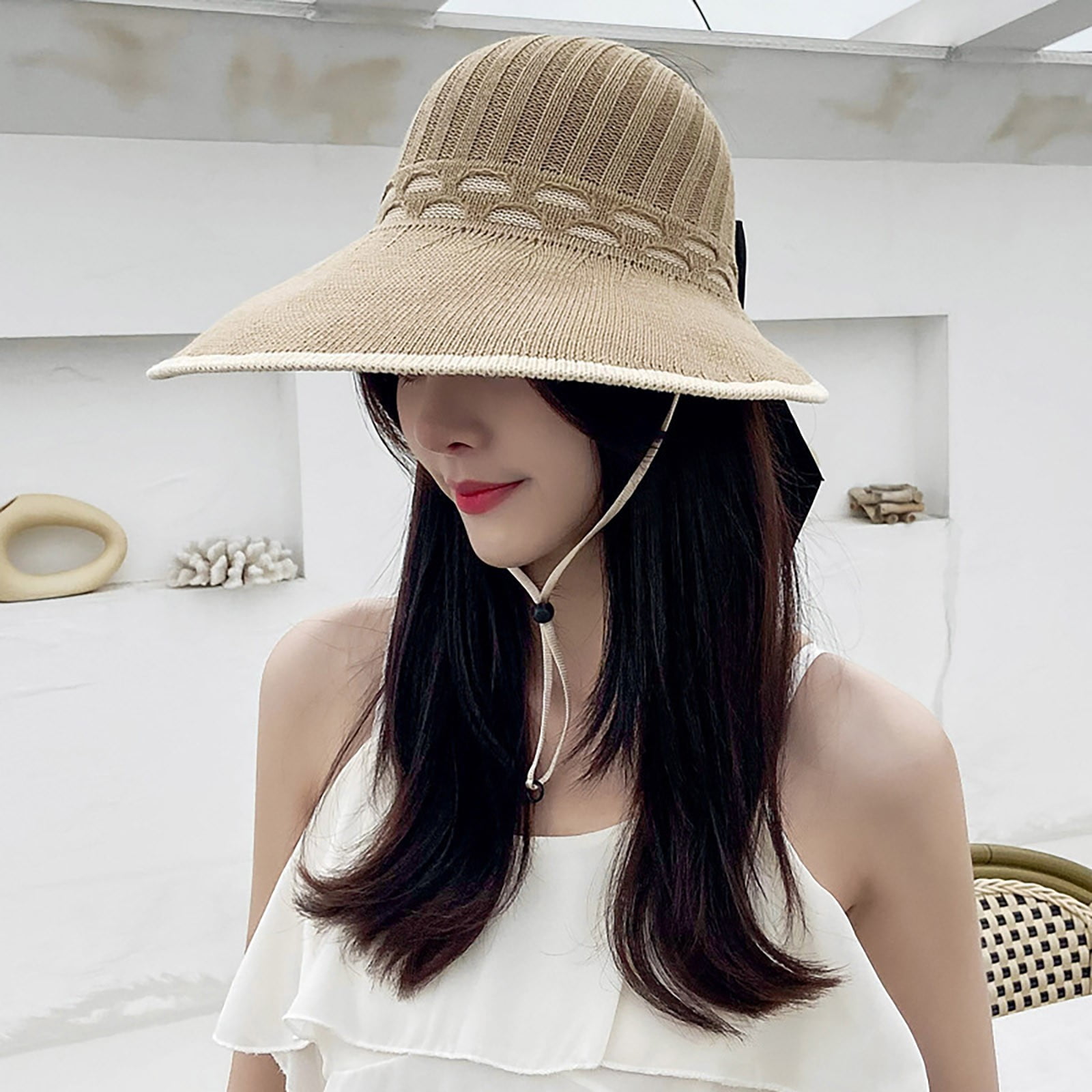 Yutnsbel Clearance Wave Brimmed Empty Top Hat for Female Outdoor Sun ...