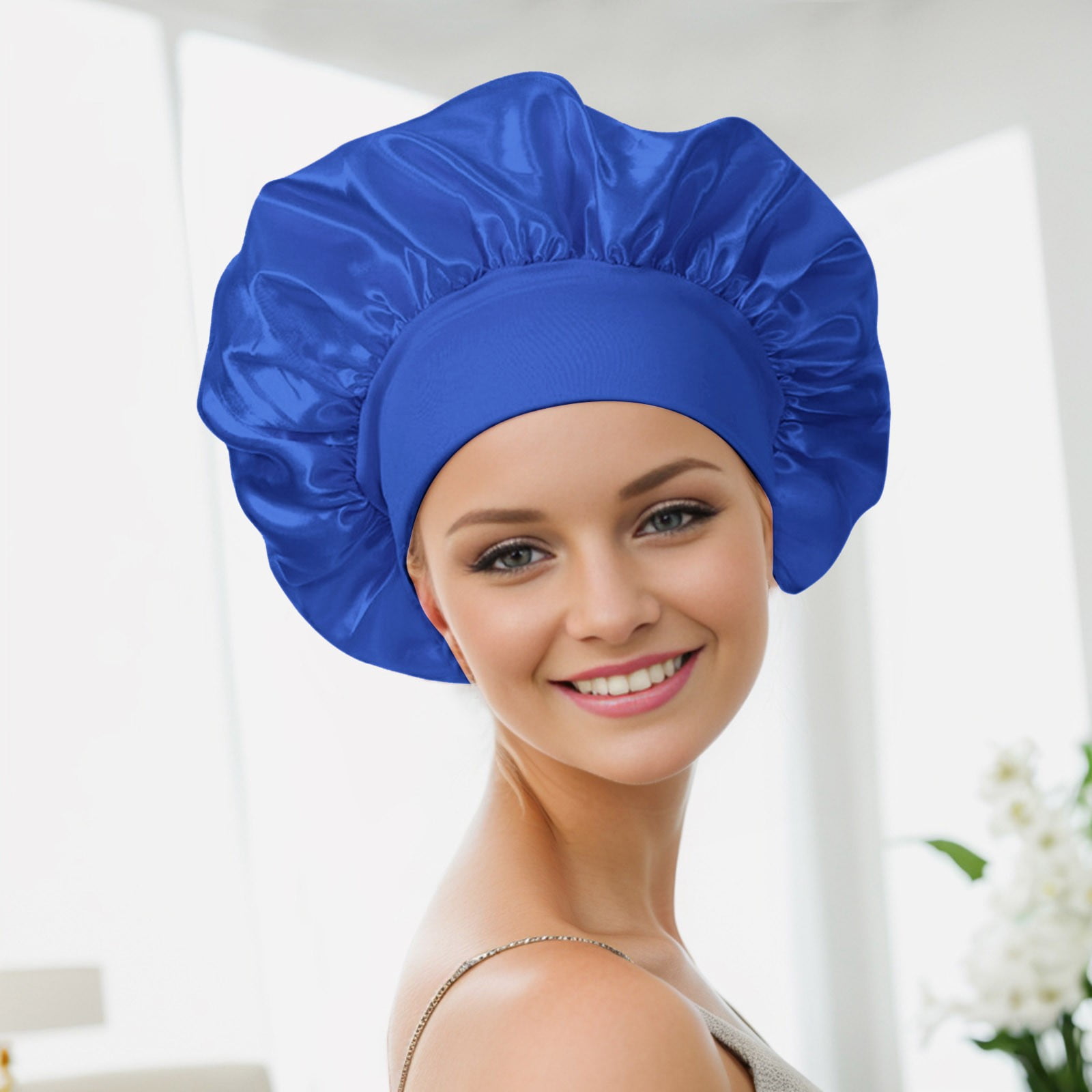 Yutnsbel Wide Elastic Band Satin Sleep Bonnet Soft Night Sleeping Cap ...