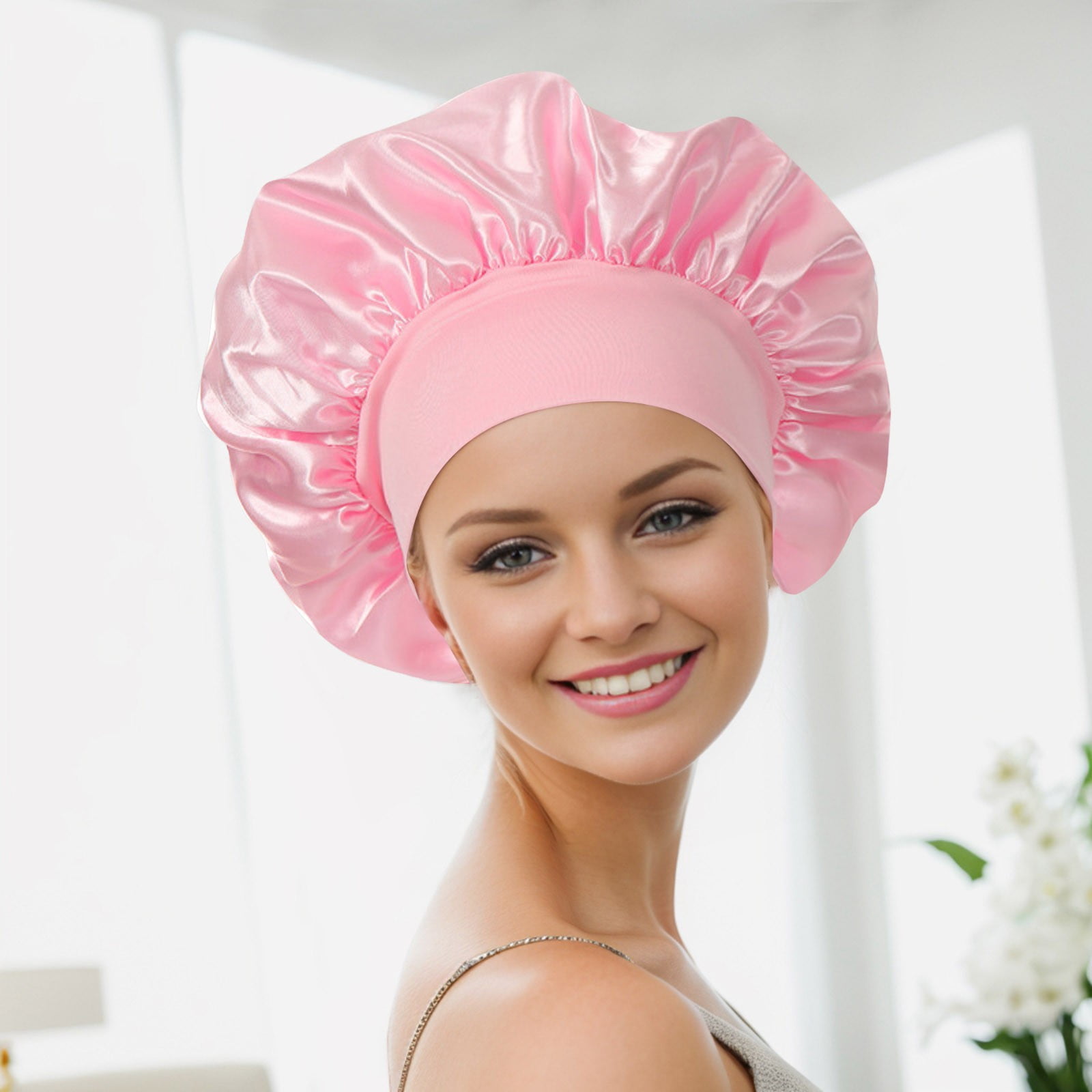 Yutnsbel Wide Elastic Band Satin Sleep Bonnet Soft Night Sleeping Cap ...