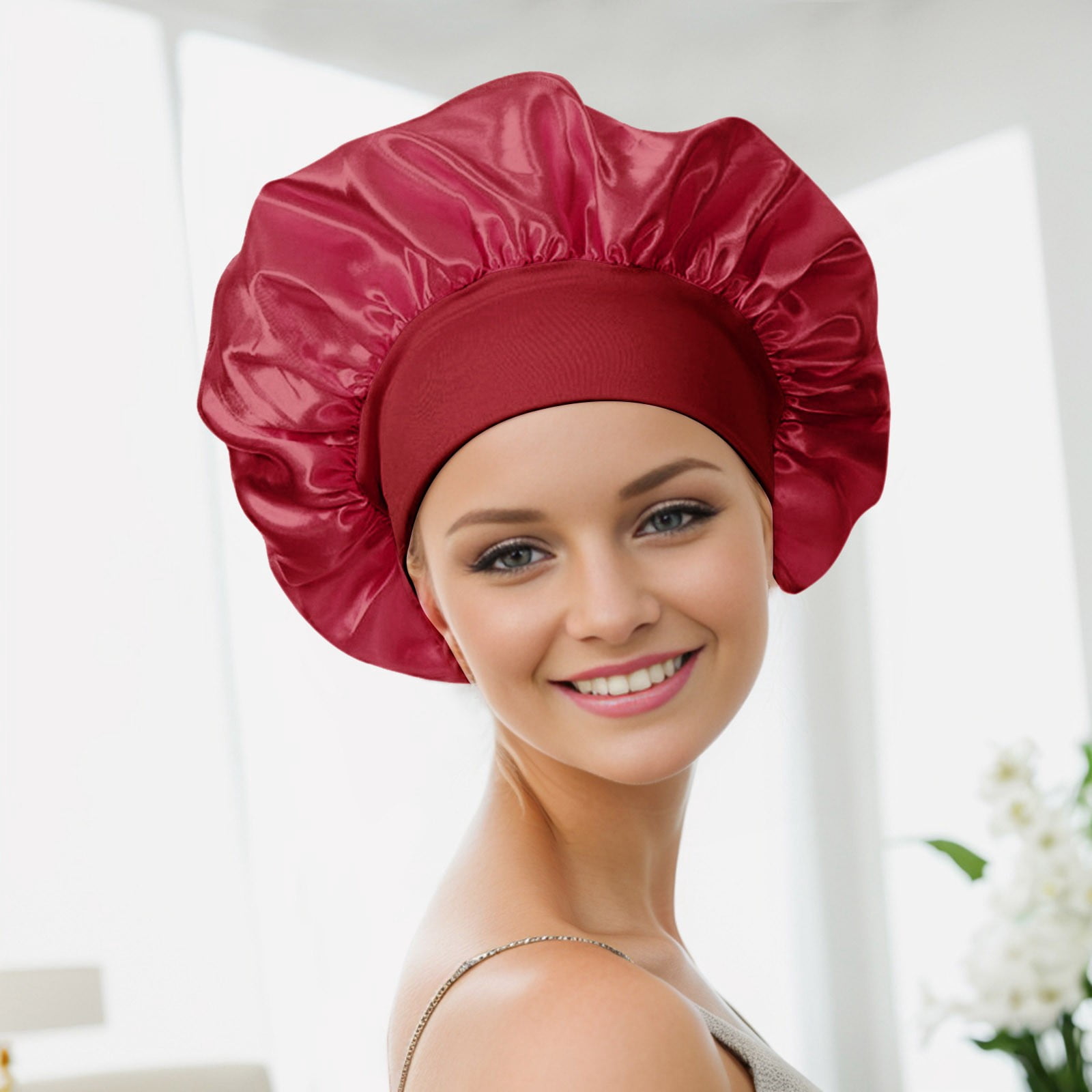 Yutnsbel Wide Elastic Band Satin Sleep Bonnet Soft Night Sleeping Cap ...