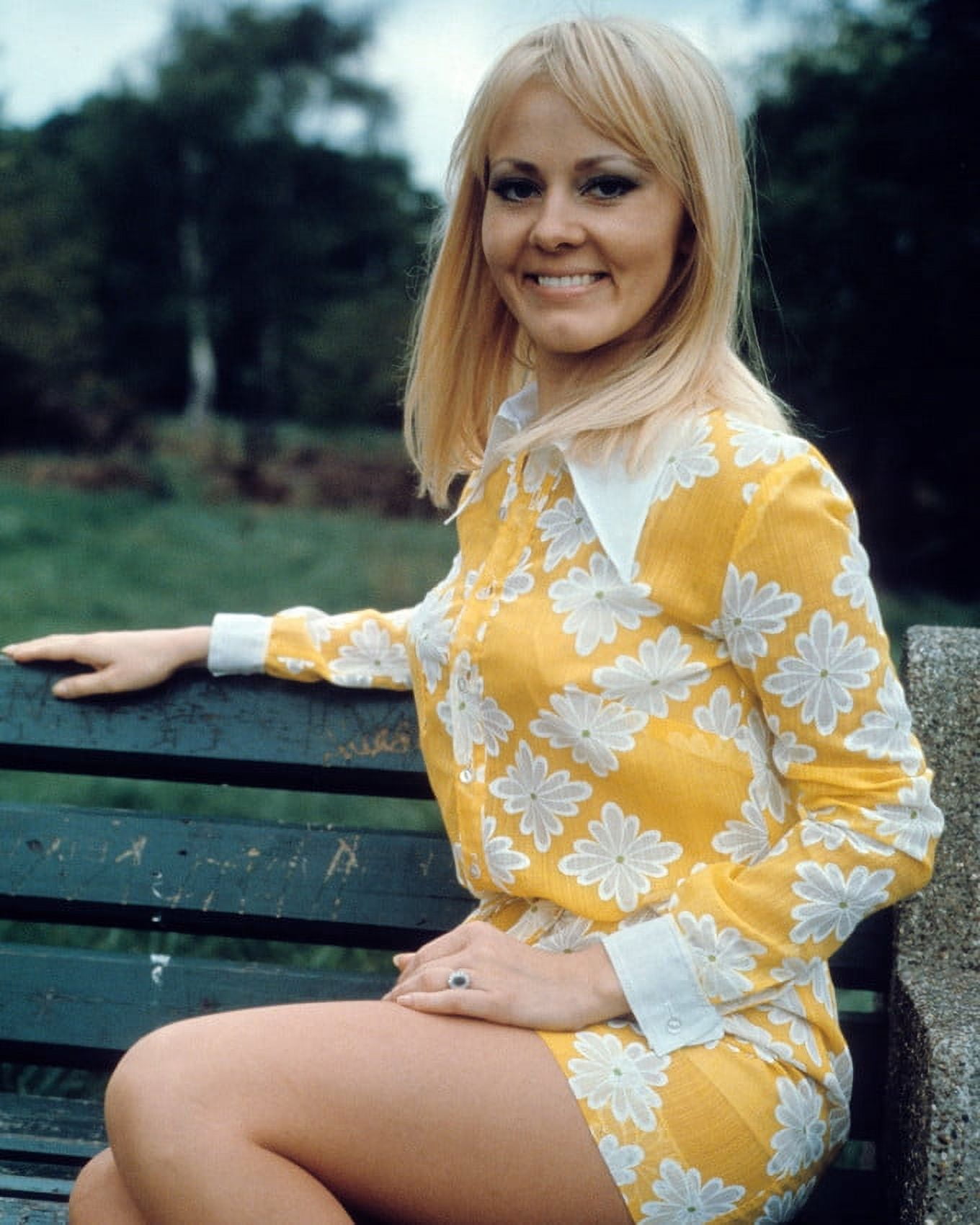 Yutte Stensgaard 1969 Seated On Park Bench Smiling 24X36 Classic ...