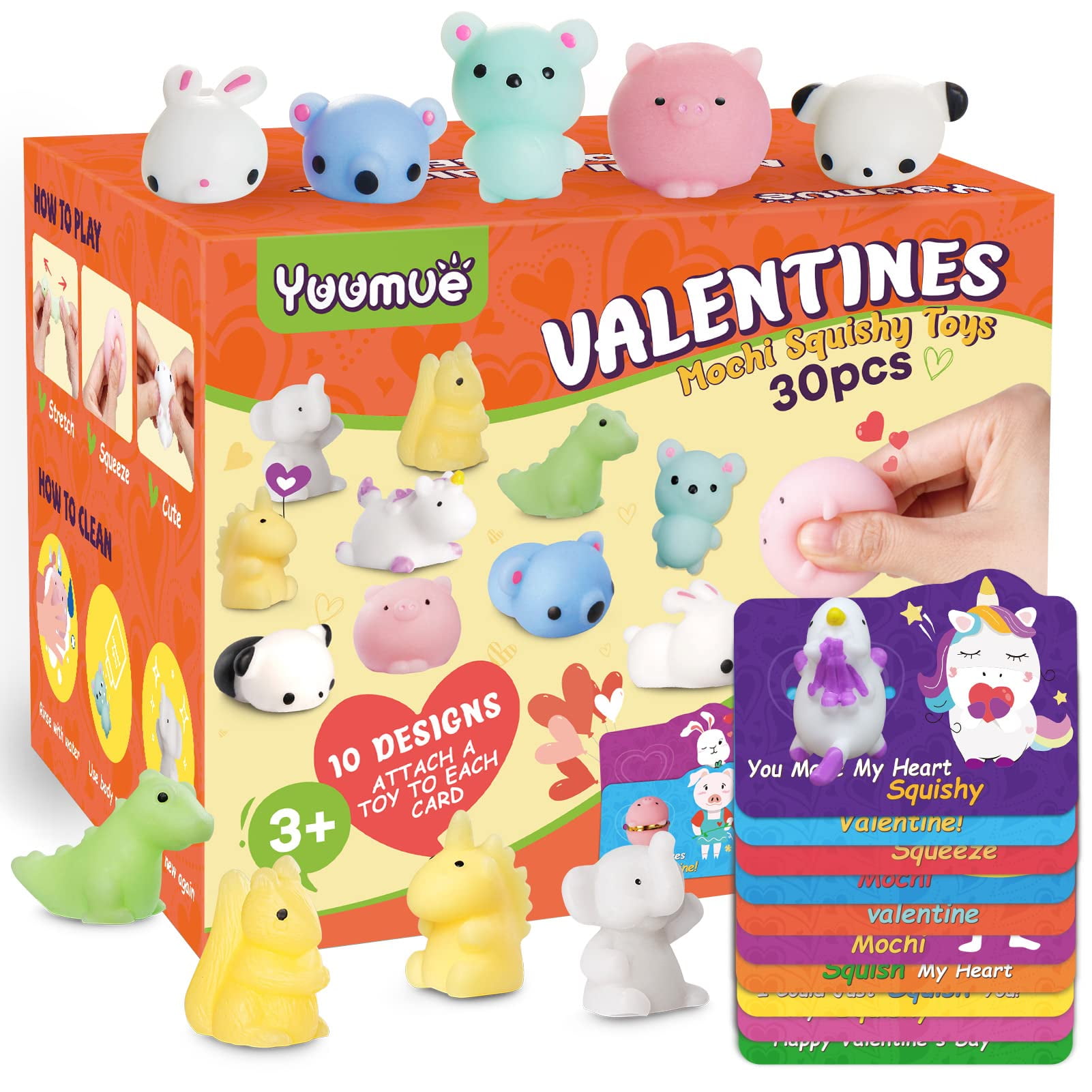 Yuumue 30 Pack Valentines Day Gift Cards with Mochi Squishy Toys Set ...