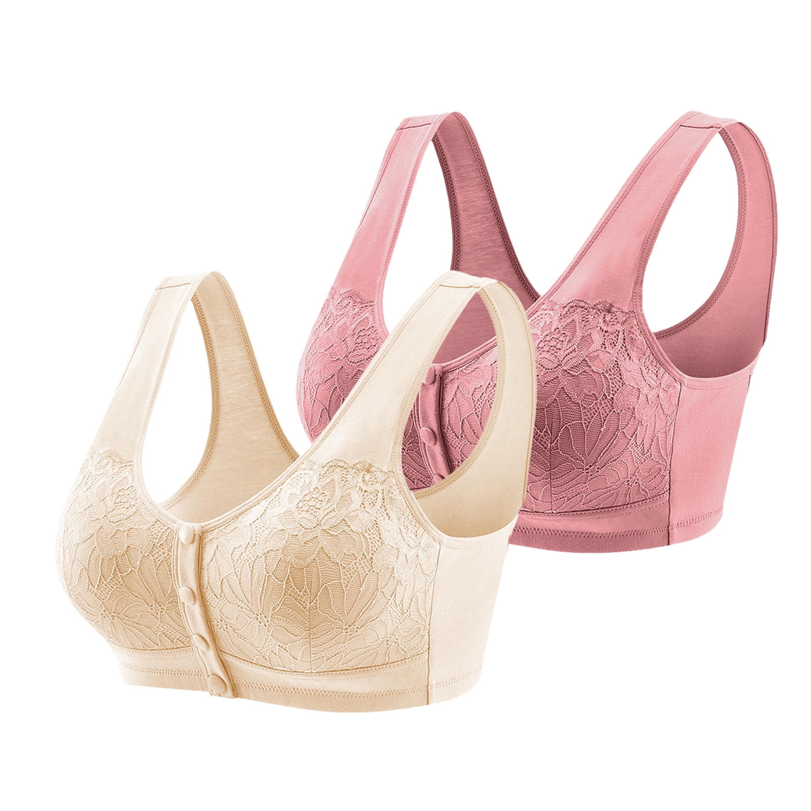 Yuwull 2Pc Cotton Bras For Women Zeros Feel Lace Full coverages Front ...