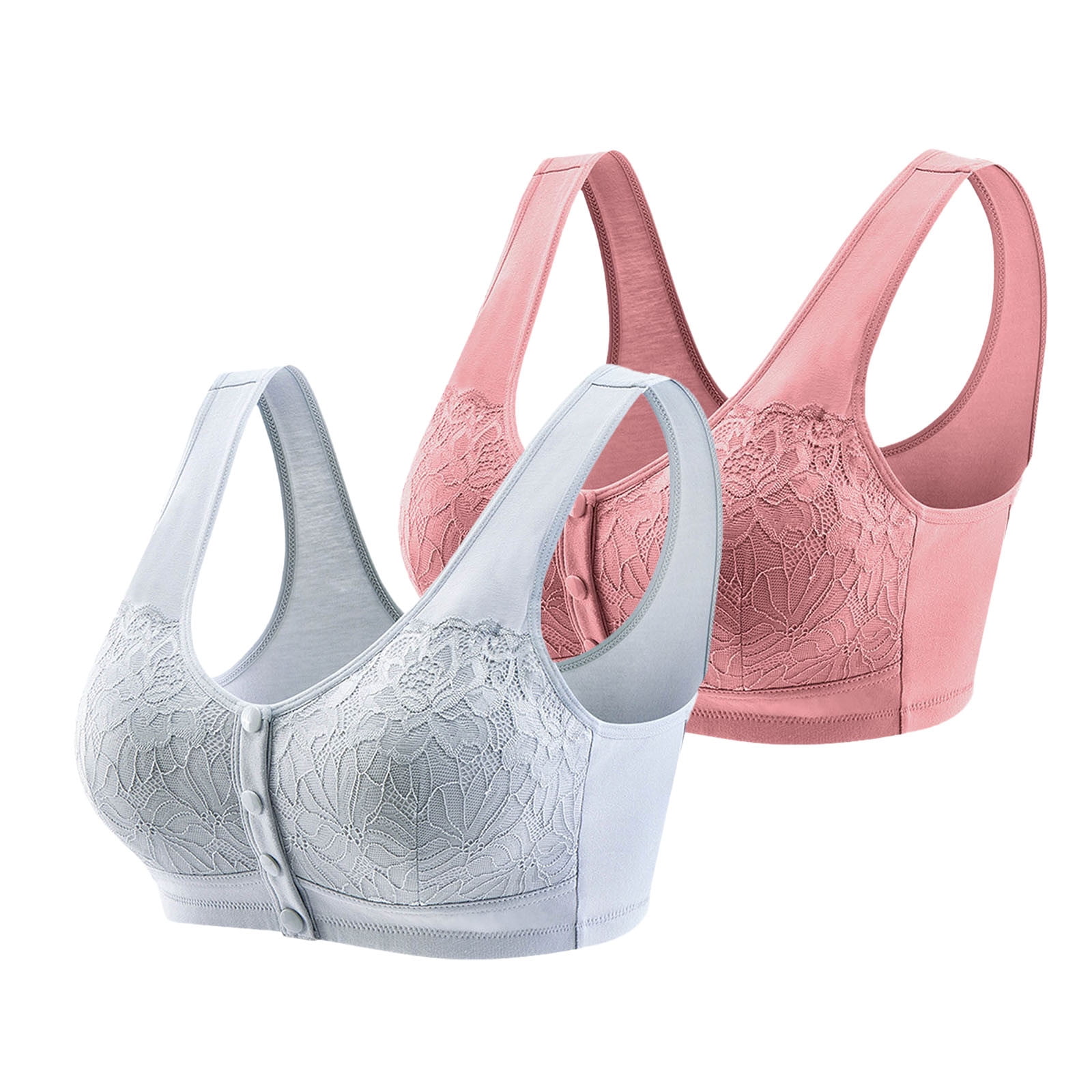 Yuwull 2Pc Cotton Bras For Women Zeros Feel Lace Full coverages Front ...
