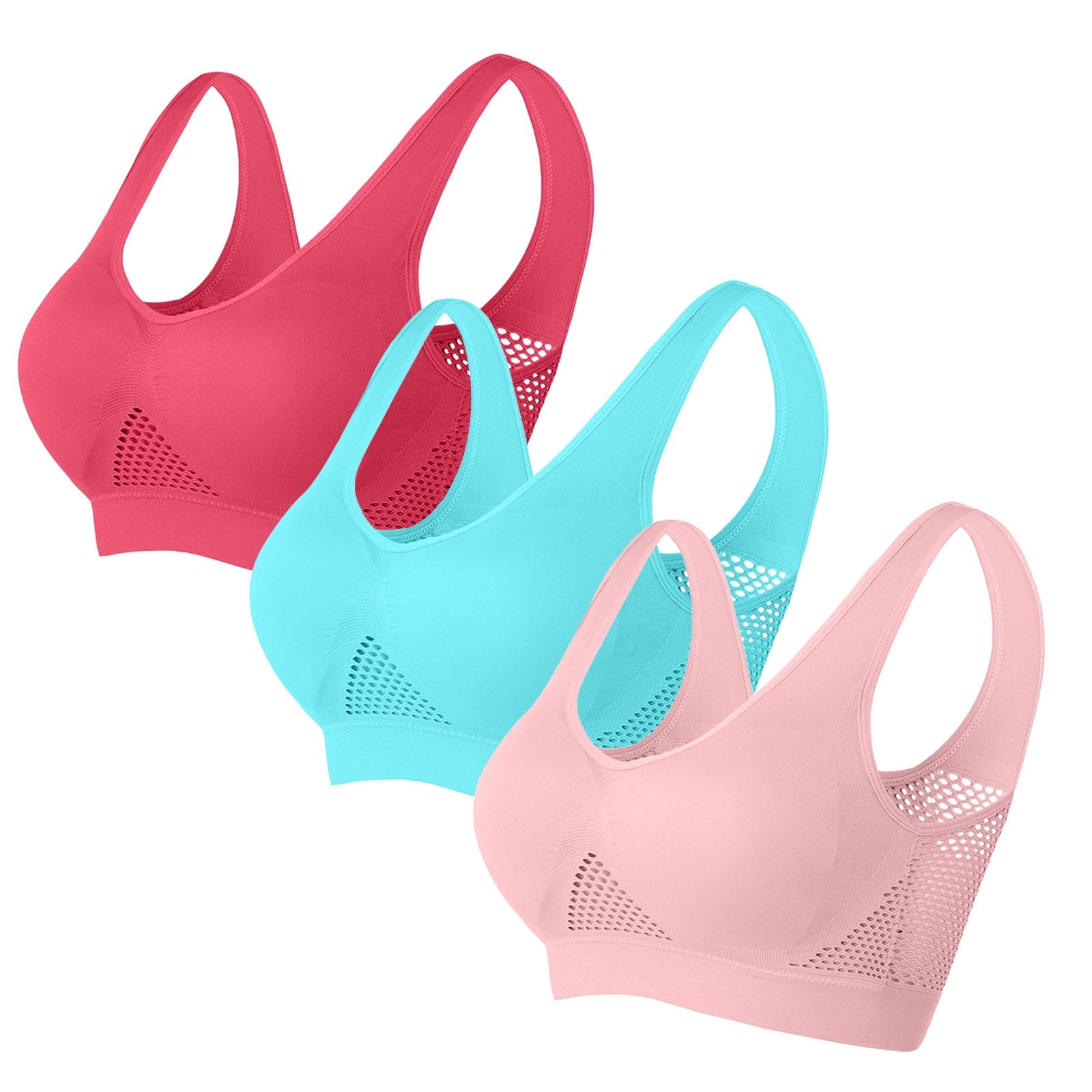 Yuwull 3Pc Plus Size Sports Bras For Women High Support Mesh Gym ...