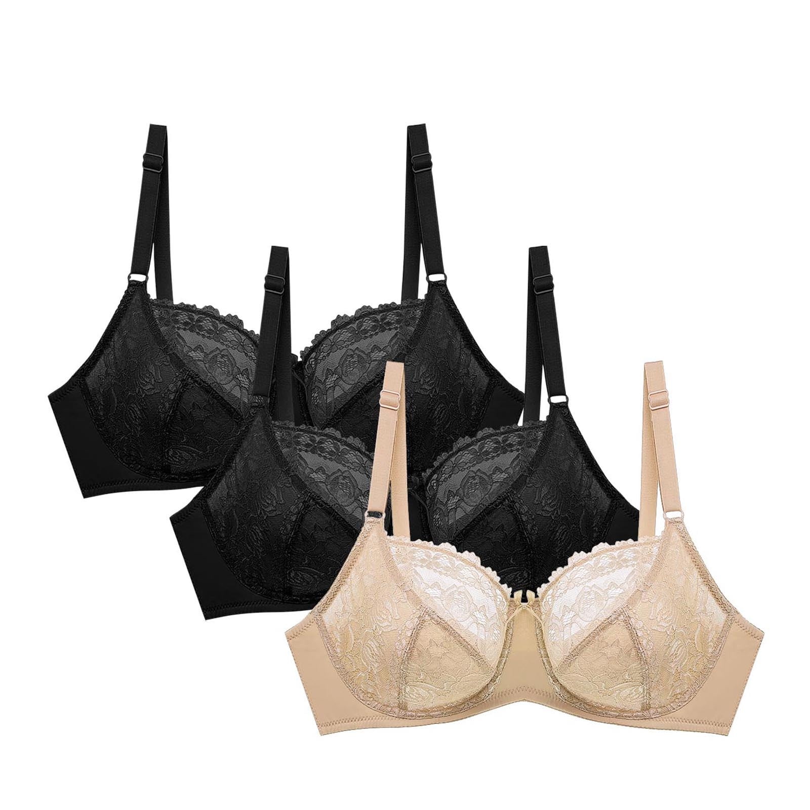 Yuwull 3Pc Women'S Sexy Lace Bra Demi Sheer Mesh Balconette Mash ...