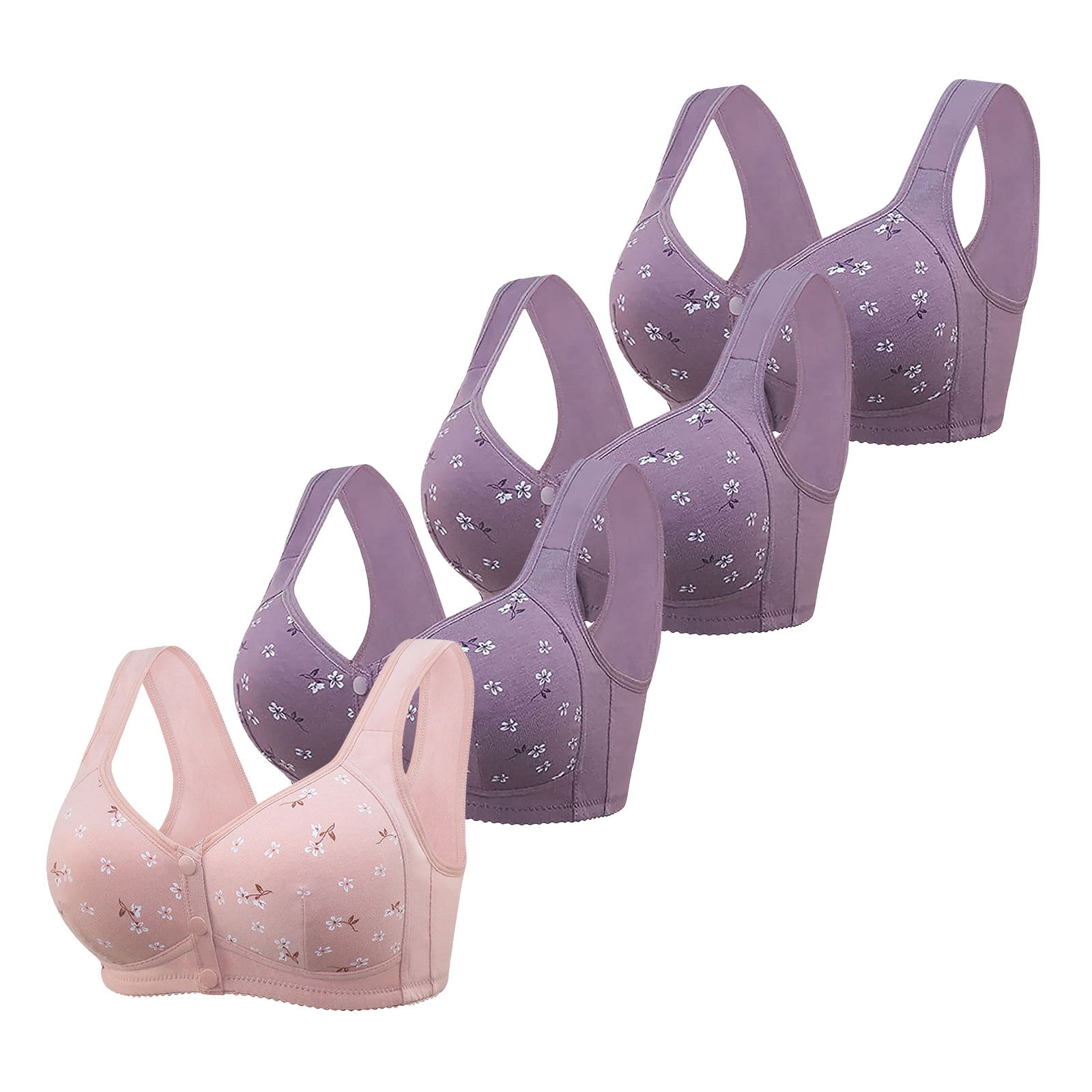 Yuwull 4 Packs Daisy Bra, Lisa Charmsss Bras Front Snaps Seniors, Daisy ...