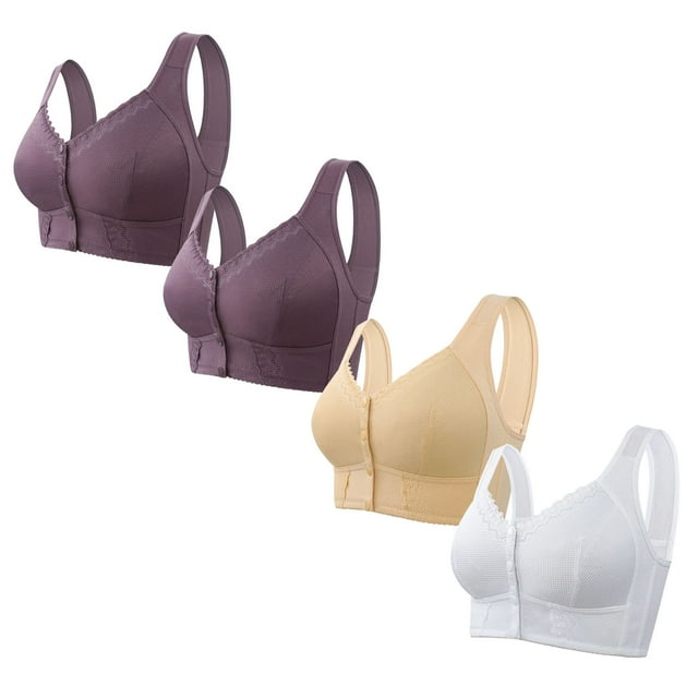 Yuwull 4Pc Daisy Bras For Older Women,Front Button Bra Convenient Snap ...