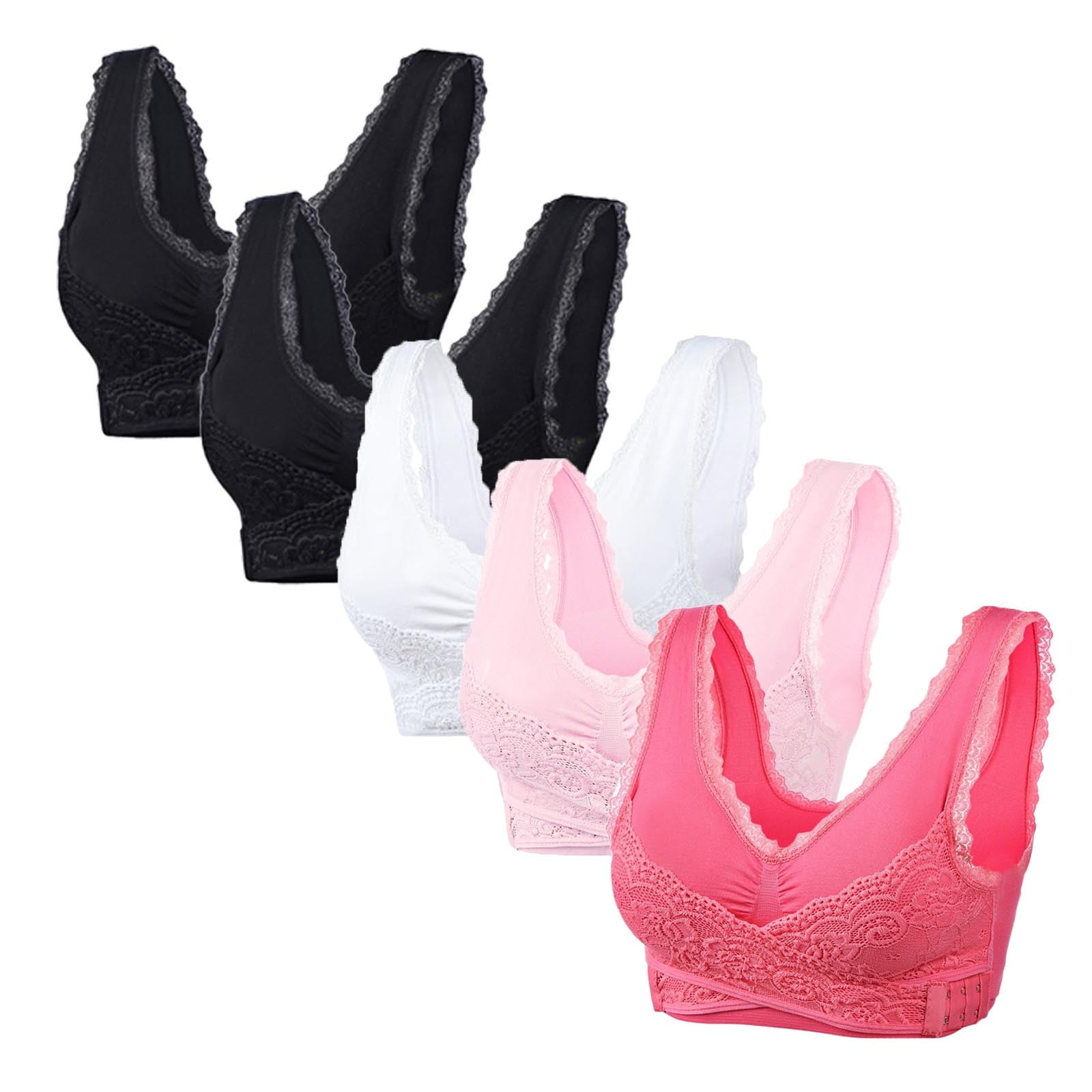 Yuwull 5 Packs Kendally Bras For Older Women,Front Crosseded Lace Silky ...