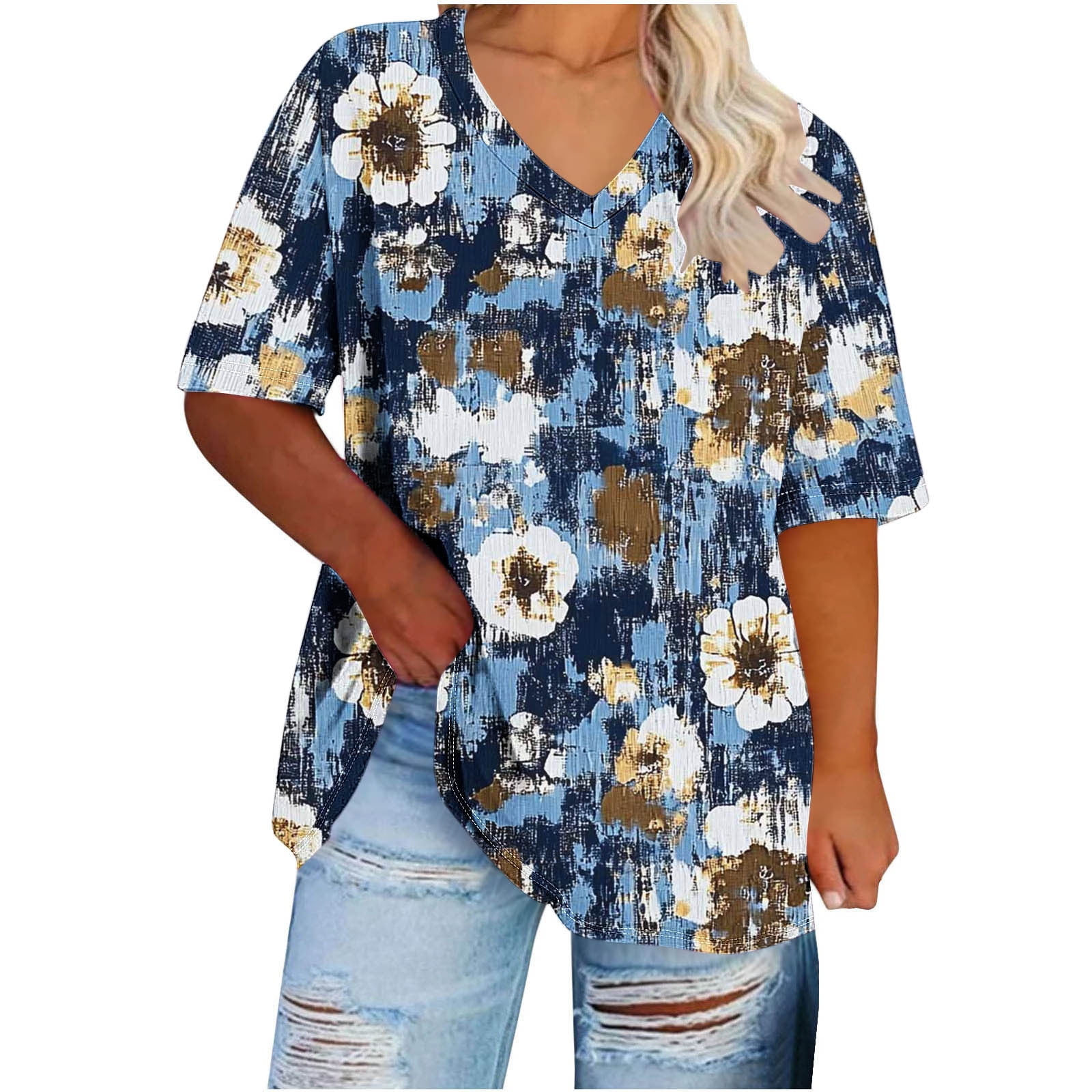 Yuwull Crop Tops Womens Plus Size Summer Tops Casual V Neck Hollow Tee ...