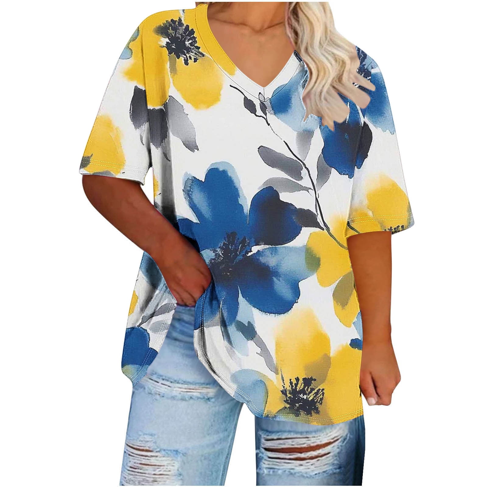 Yuwull Crop Tops Womens Plus Size Summer Tops Casual V Neck Hollow Tee ...